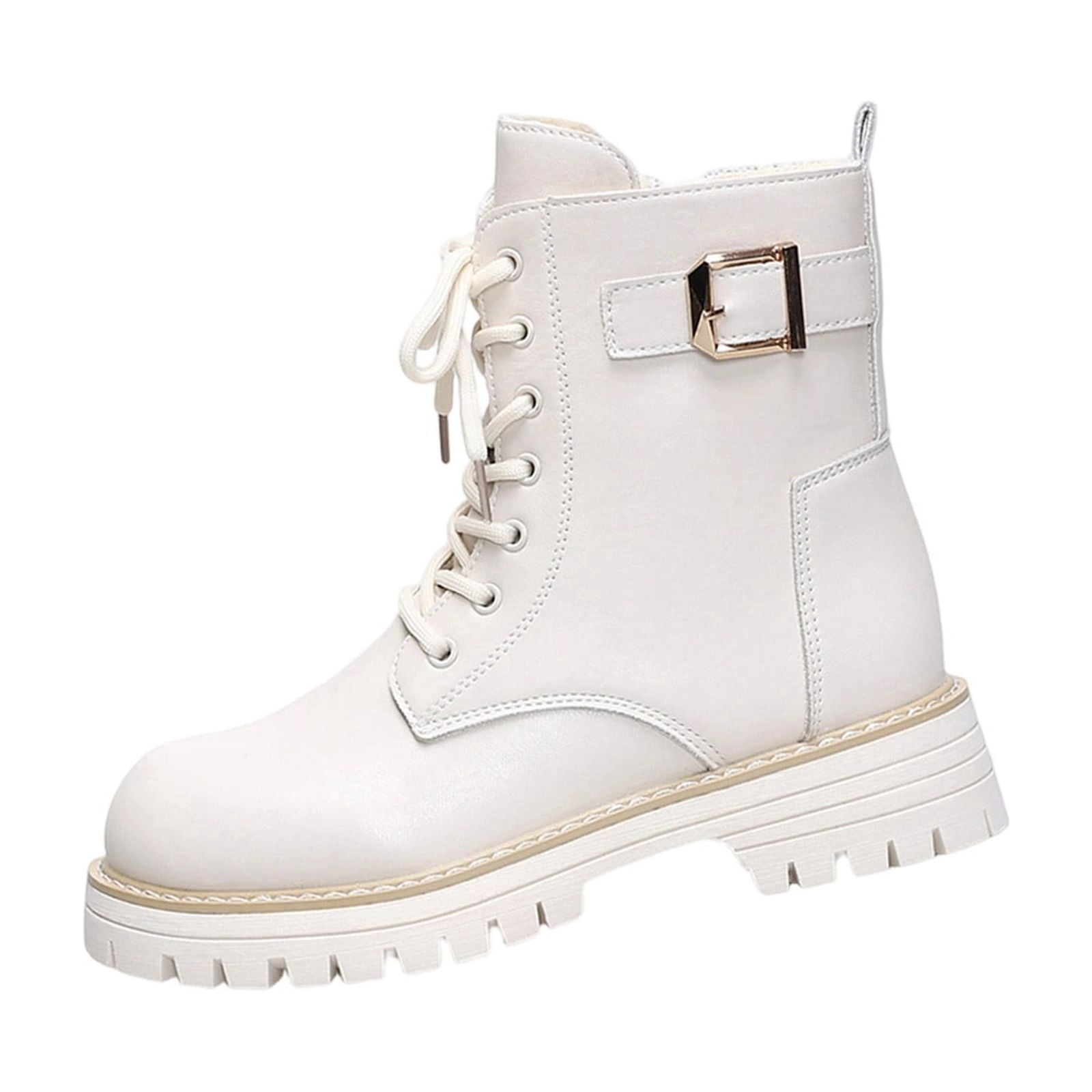 Dasayo Ankle Women Boots Motorcycle Beige Chunky Lace up Hiking Faux ...