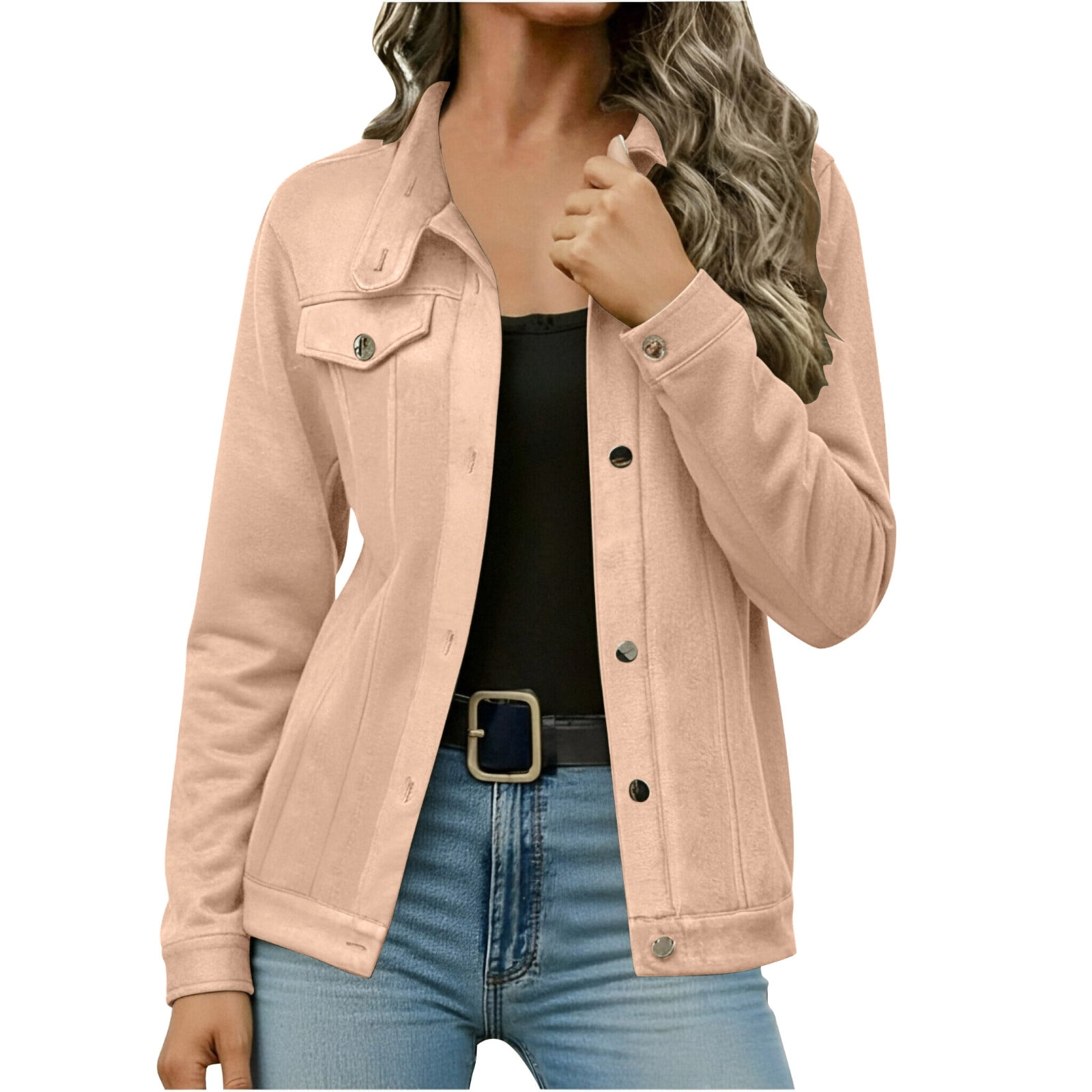 Dasayo Barn Women Coat Pink Motorcycle Suede Collared Buttons Fashion ...