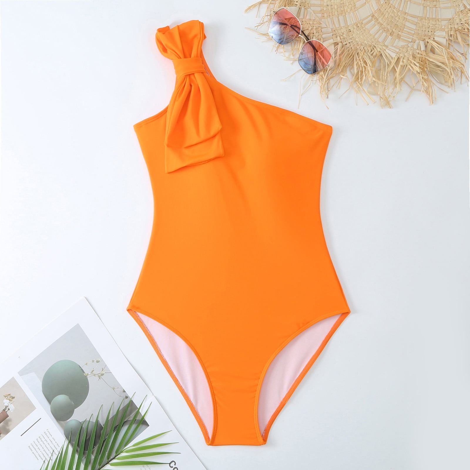 Dasayo Beach Retro Swimsuits for Women Orange One-Piece Swimwear Solid ...