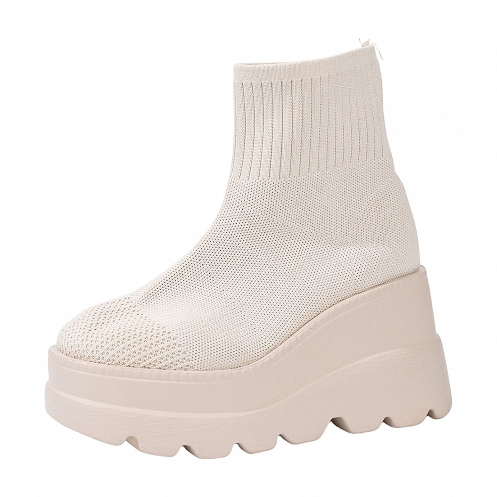 Dasayo Beige Women Boots Low Heel Ankle Chunky Wide Width Comfy Stretch ...