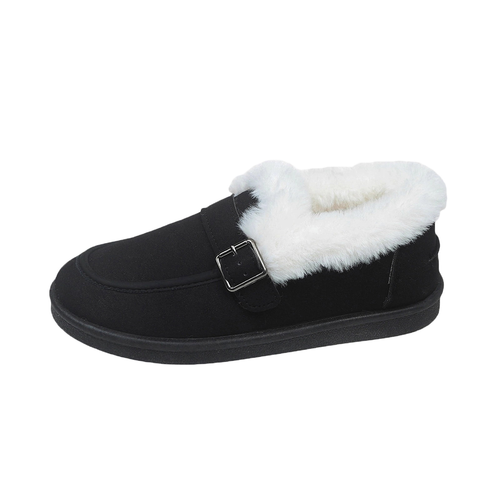 Dasayo Black Ladies Boots Snow Ankle Fuzzy Faux Leather Winter Buckle ...