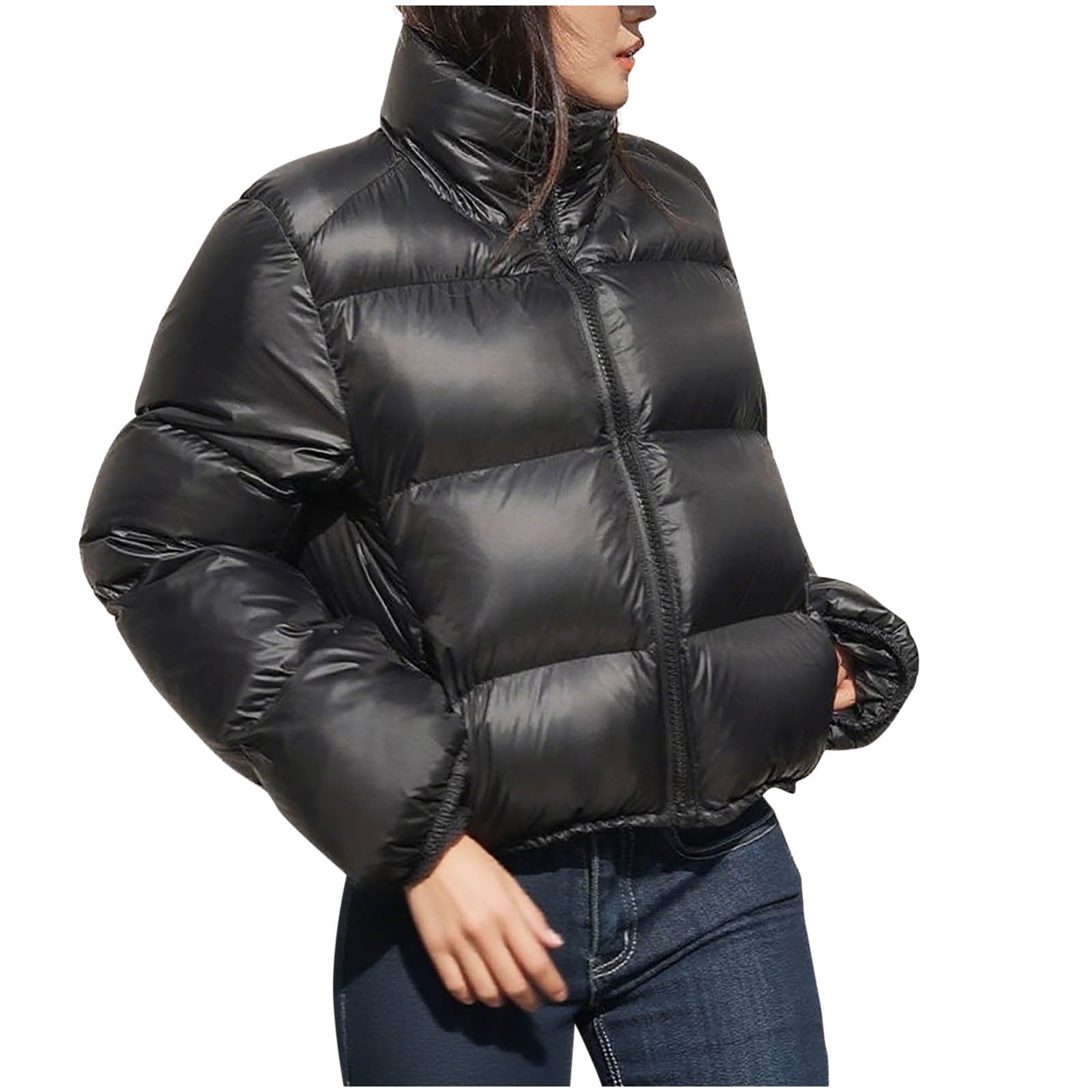 Dasayo Black Womens Coats Puffer Zip Front Barn Coats Solid Stand ...