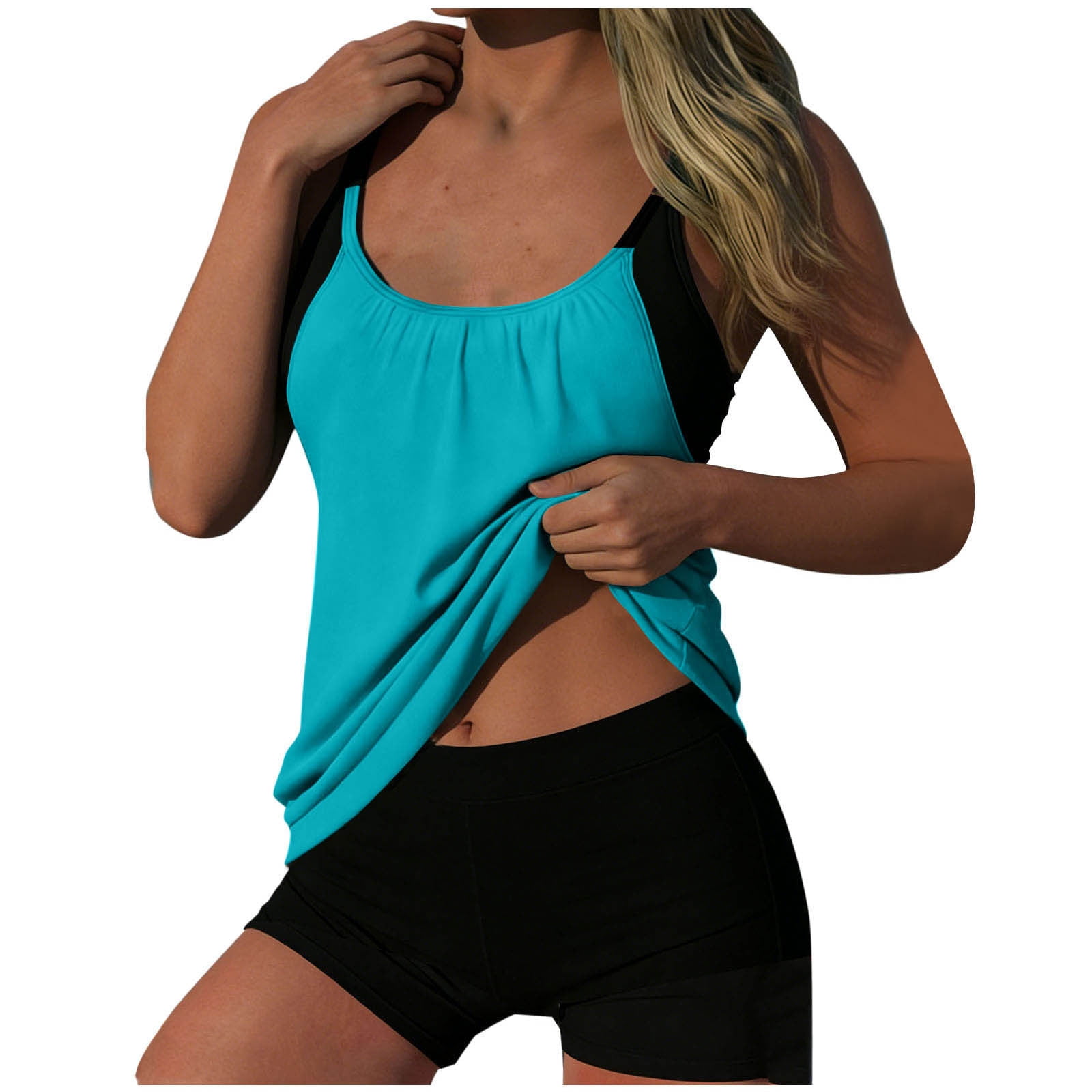 Dasayo Blue Womens Tankini Set High Waist Modest Two Piece Drawstring ...