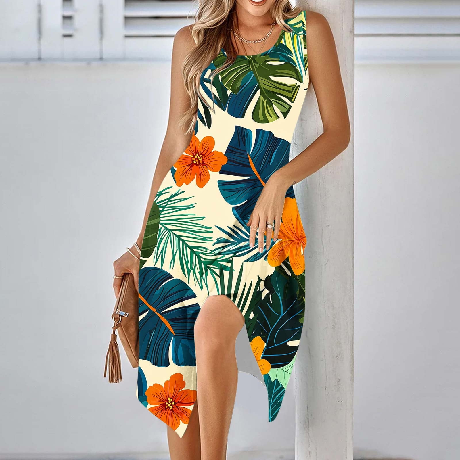 Dasayo Bohemian Dresses for Women Sleeveless Summer Orange Midi ...