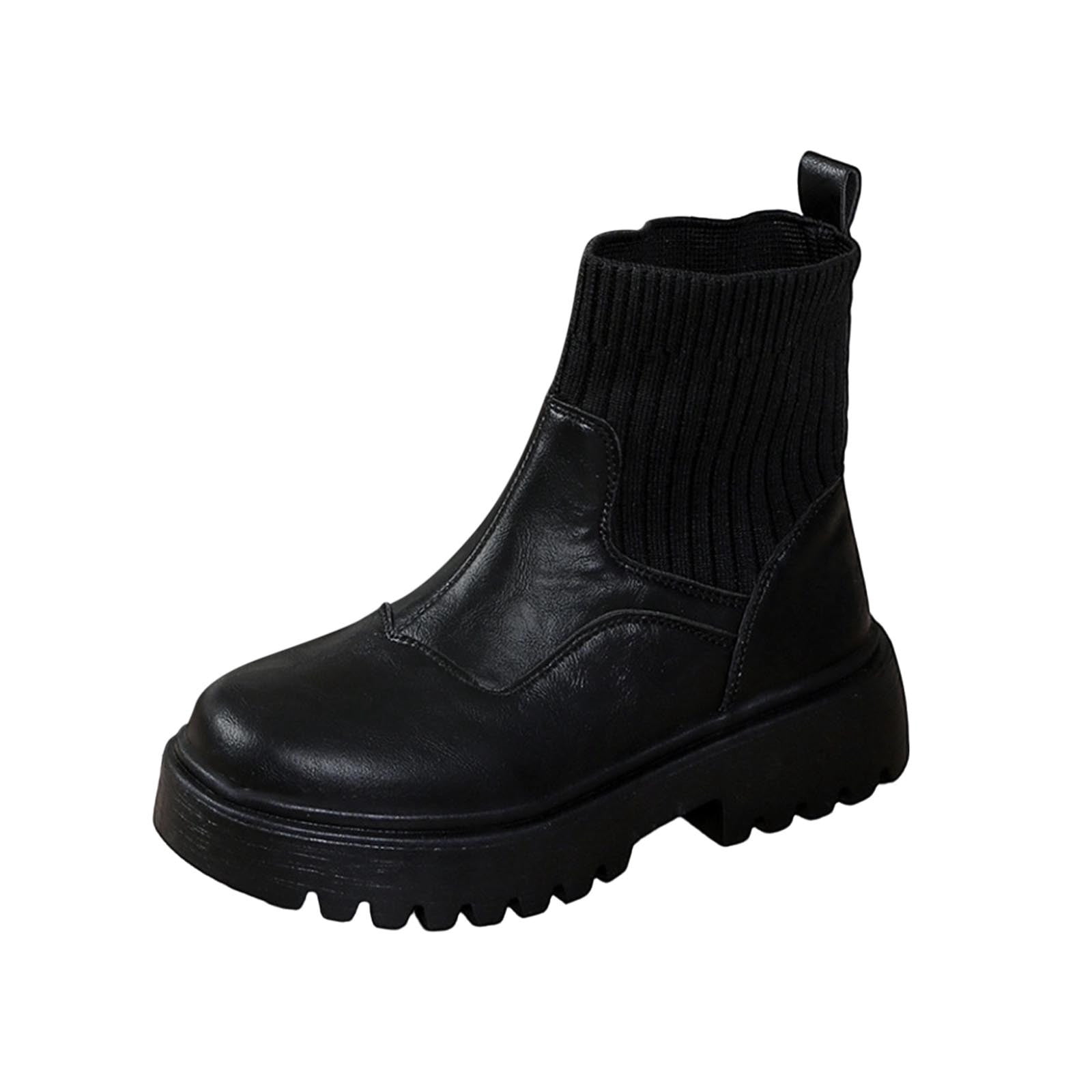 Dasayo Boots Women Wide Calf Chunky Black Ankle Low Heel Faux Leather ...