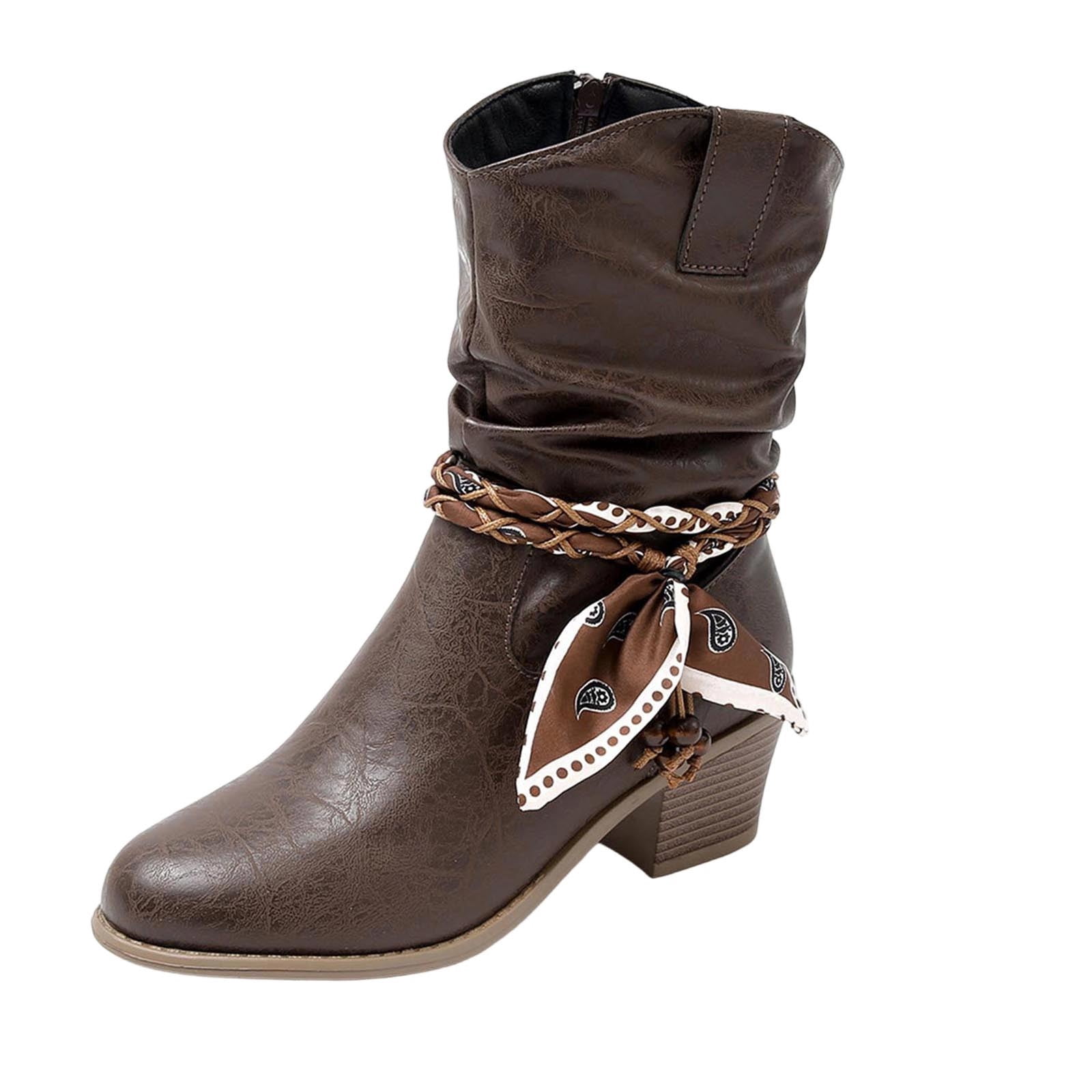 Dasayo Bronze Boots Women Mid-Calf Wide Width Slouch Side Zipper Block ...