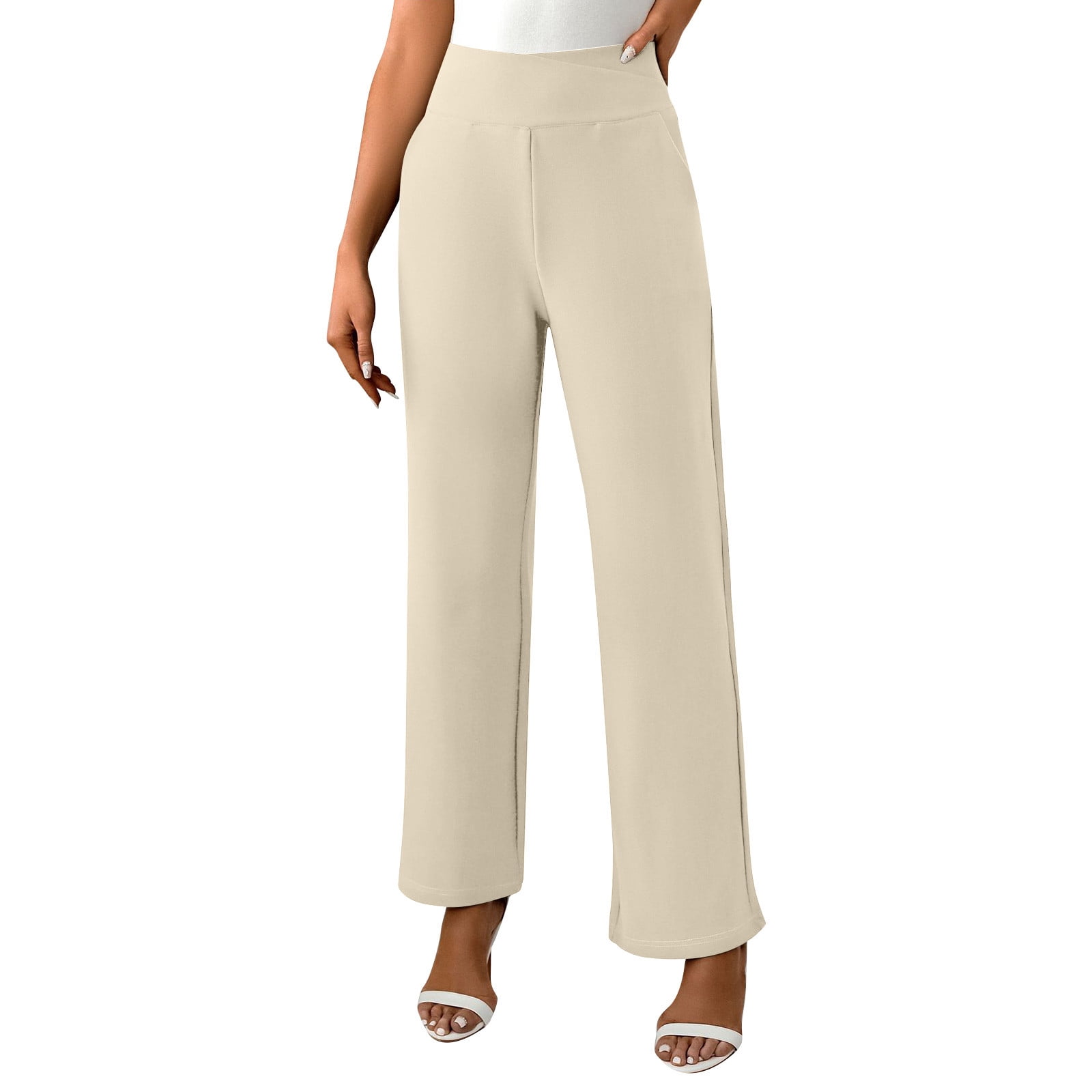 Dasayo Business Casual Pants Women Yellow High Waist Slim Straight ...