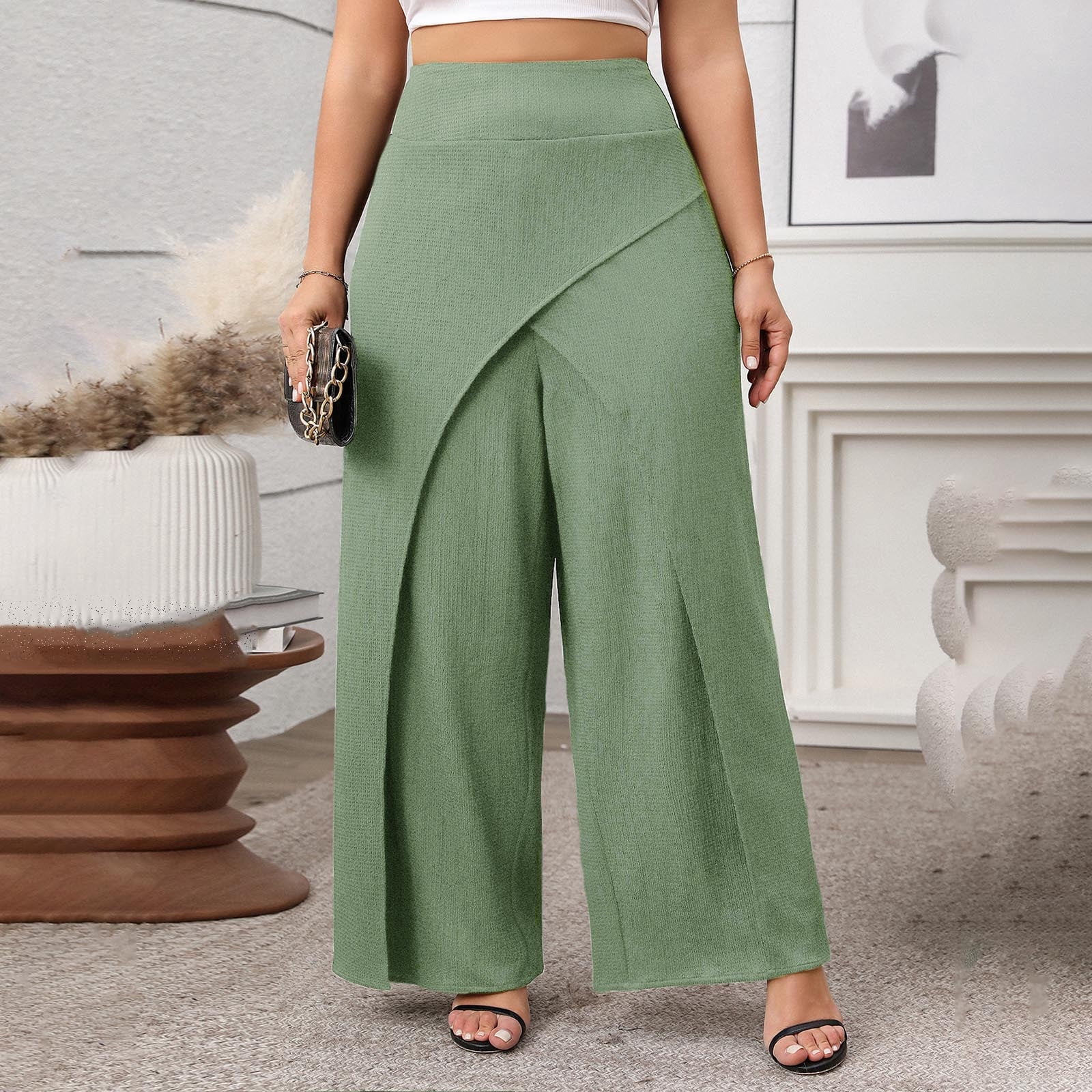 Dasayo Business Casual Women Pants Palazzo Wide-Leg High Waist Trousers ...