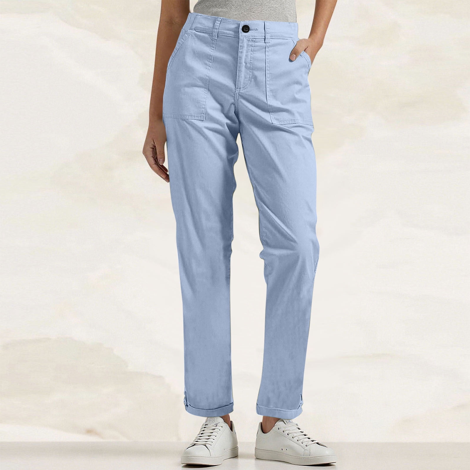 Dasayo Cargo Womens Pants Light Blue High Waist Straight Leg Business ...