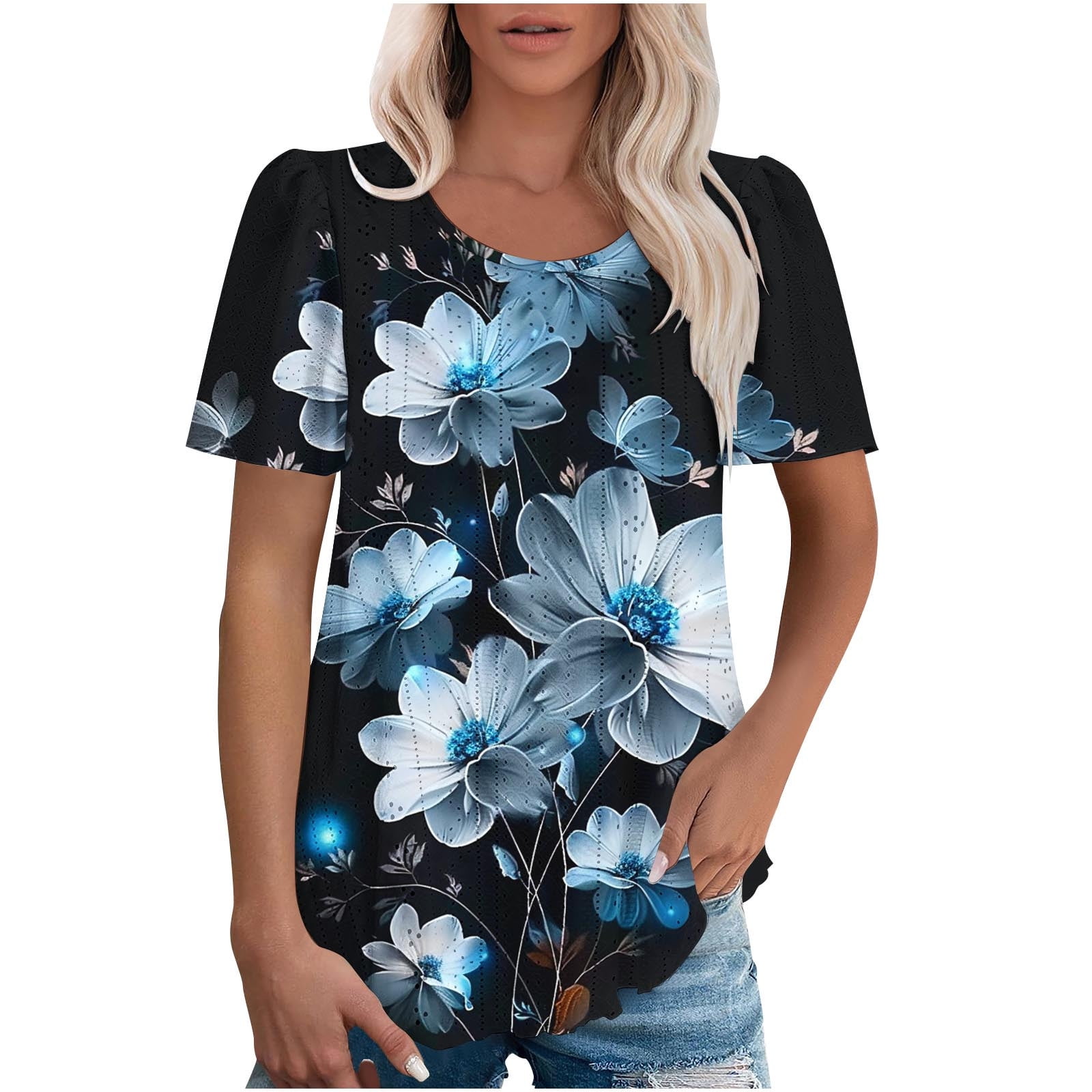 Dasayo Chiffon Women's Tops and Blouses Puff Sleeve Boho Floral Comfy ...