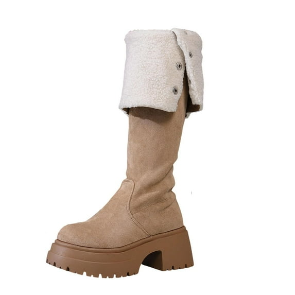 Dasayo Chunky Women Boots Footwear Mid-Calf Winter Yellow Buckle Furry ...