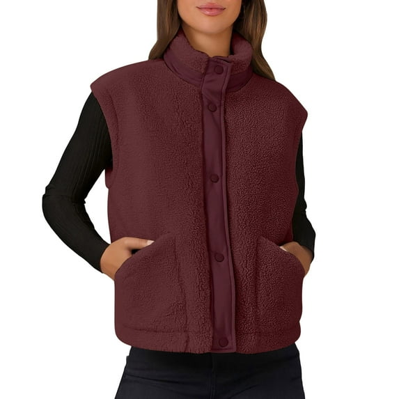 Dasayo Comfort Vests for Women Fleece Fuzzy Red Plush Collared Puffy Vest Jackets for Women XXL ...