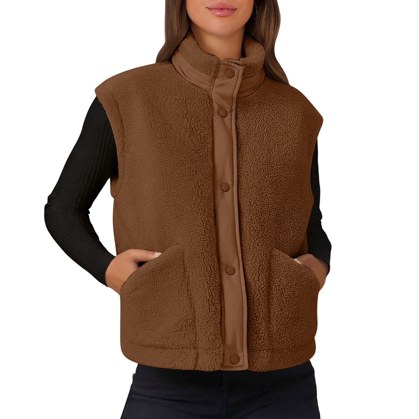 Dasayo Comfort Womens Vests Outerwear Fleece Fuzzy Bronze Plush Puffy ...