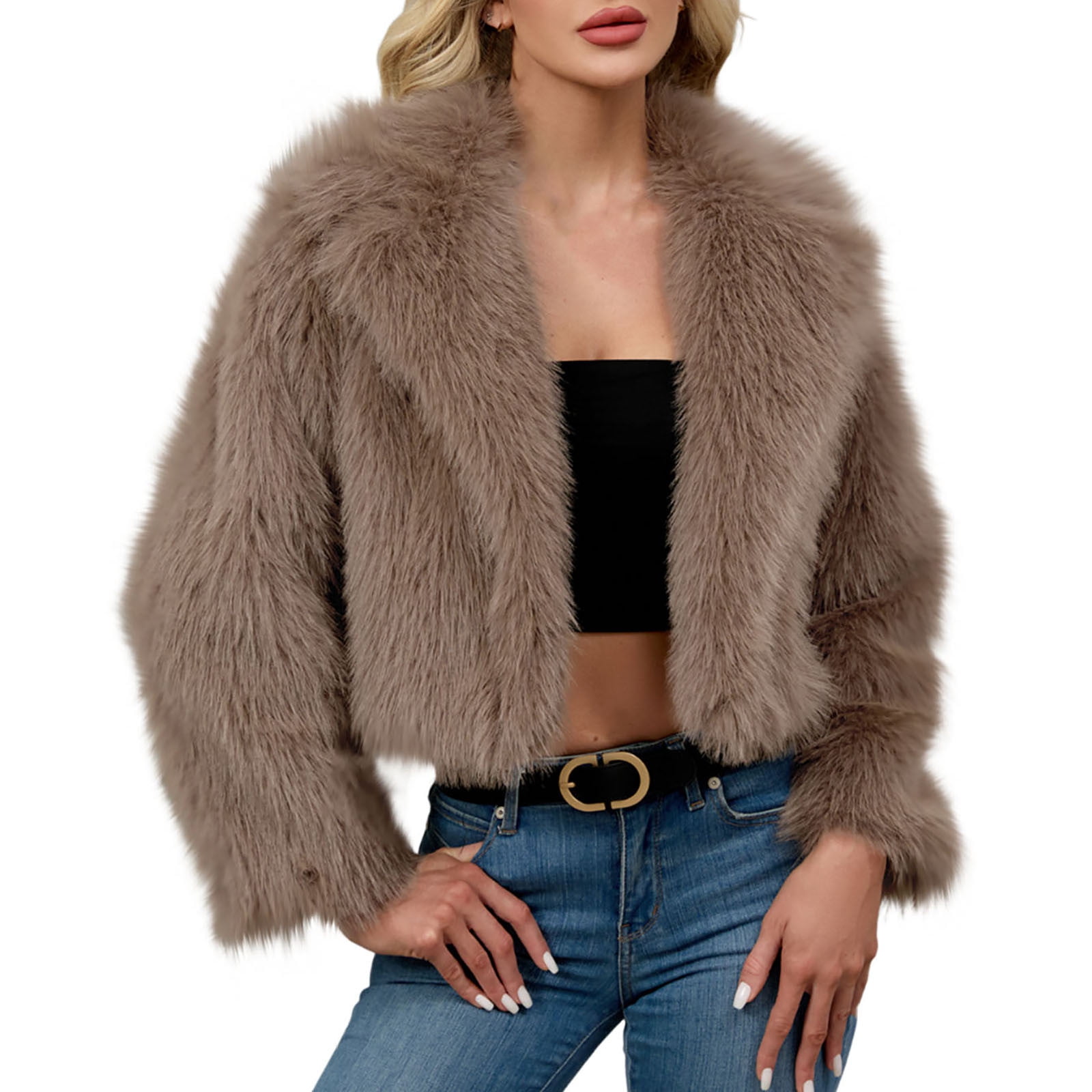 Dasayo Cropped Coats for Women Fashion Yellow Thick Open Front Jacket ...