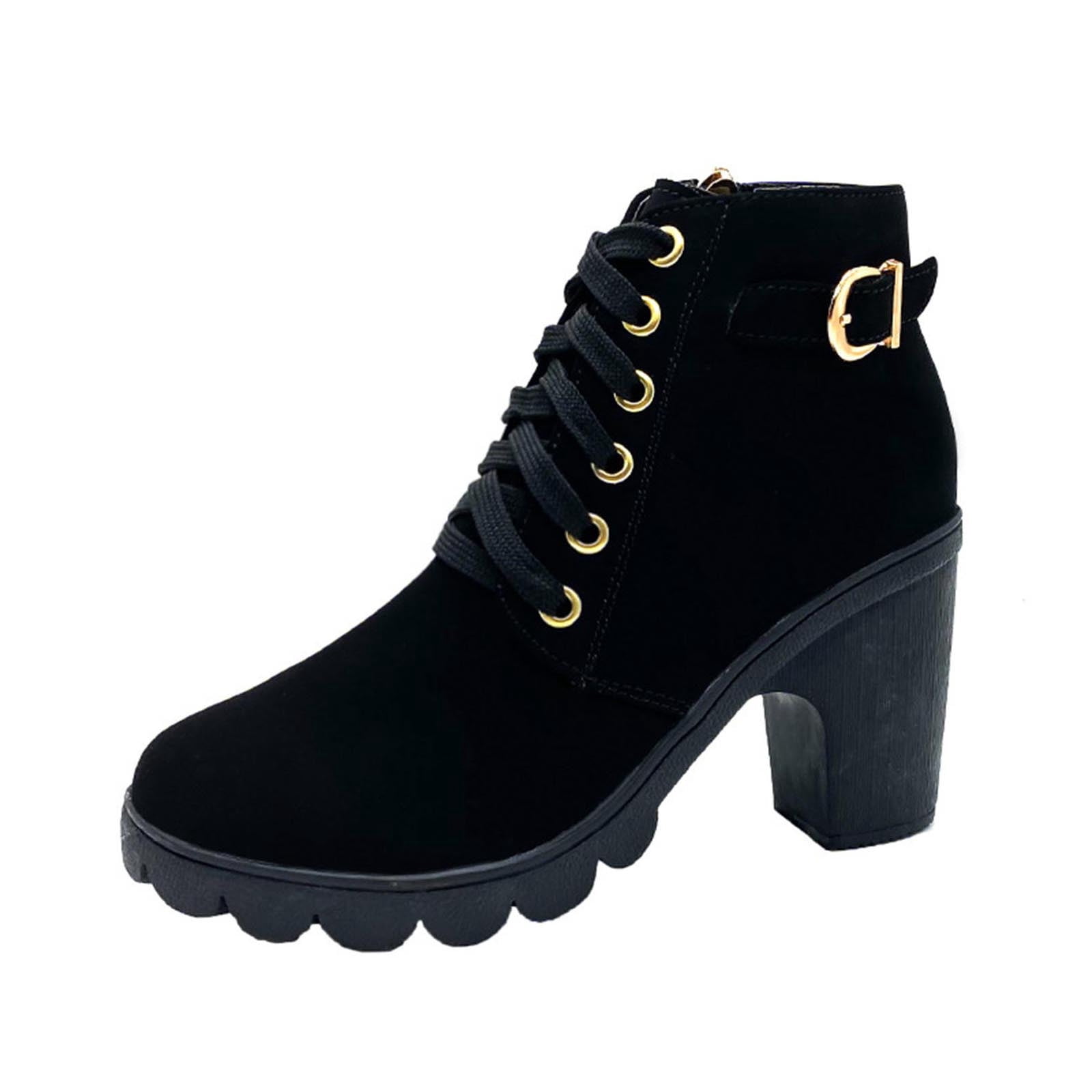 Dasayo Dress Ladies Boots Ankle Black Pointed Toe Block Heel Lace up ...