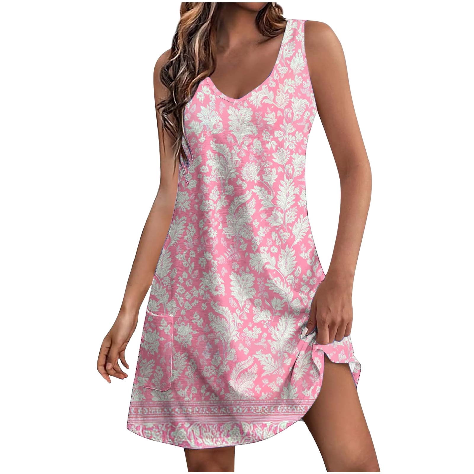 Dasayo Dresses for Teens Boho Mini Sleeveless Retro Graphic Prints ...