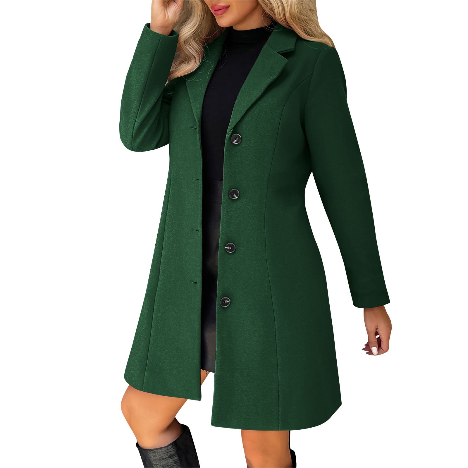 Dasayo Dressy Coats for Women Peacoat Green Trench Collared Business ...