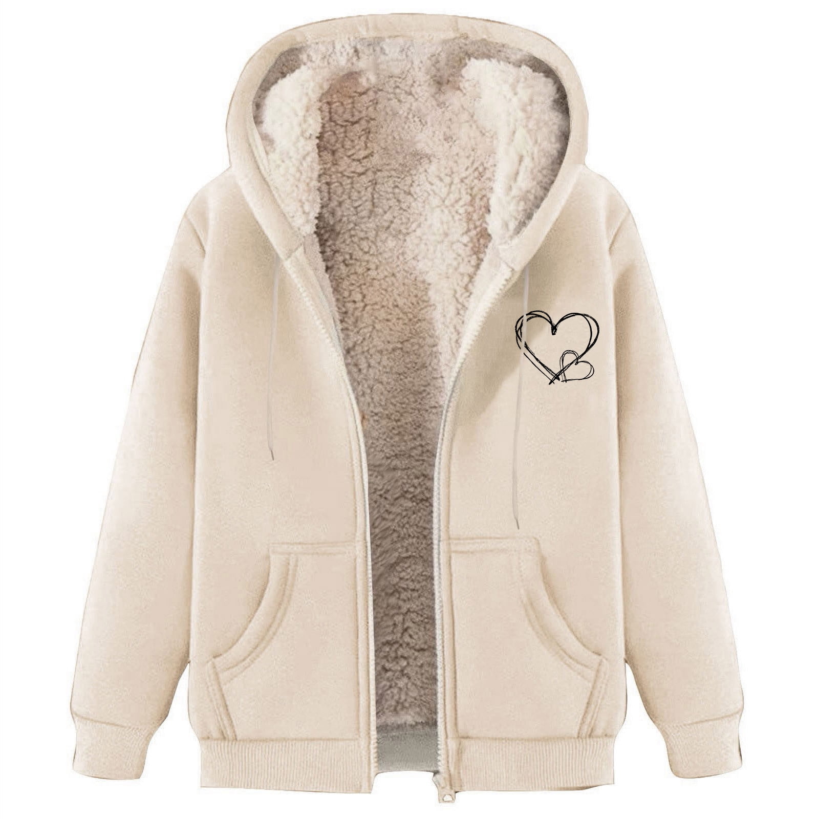 Dasayo Fleece Women Coats Beige Full-Zip Valentines Thermal Winter ...