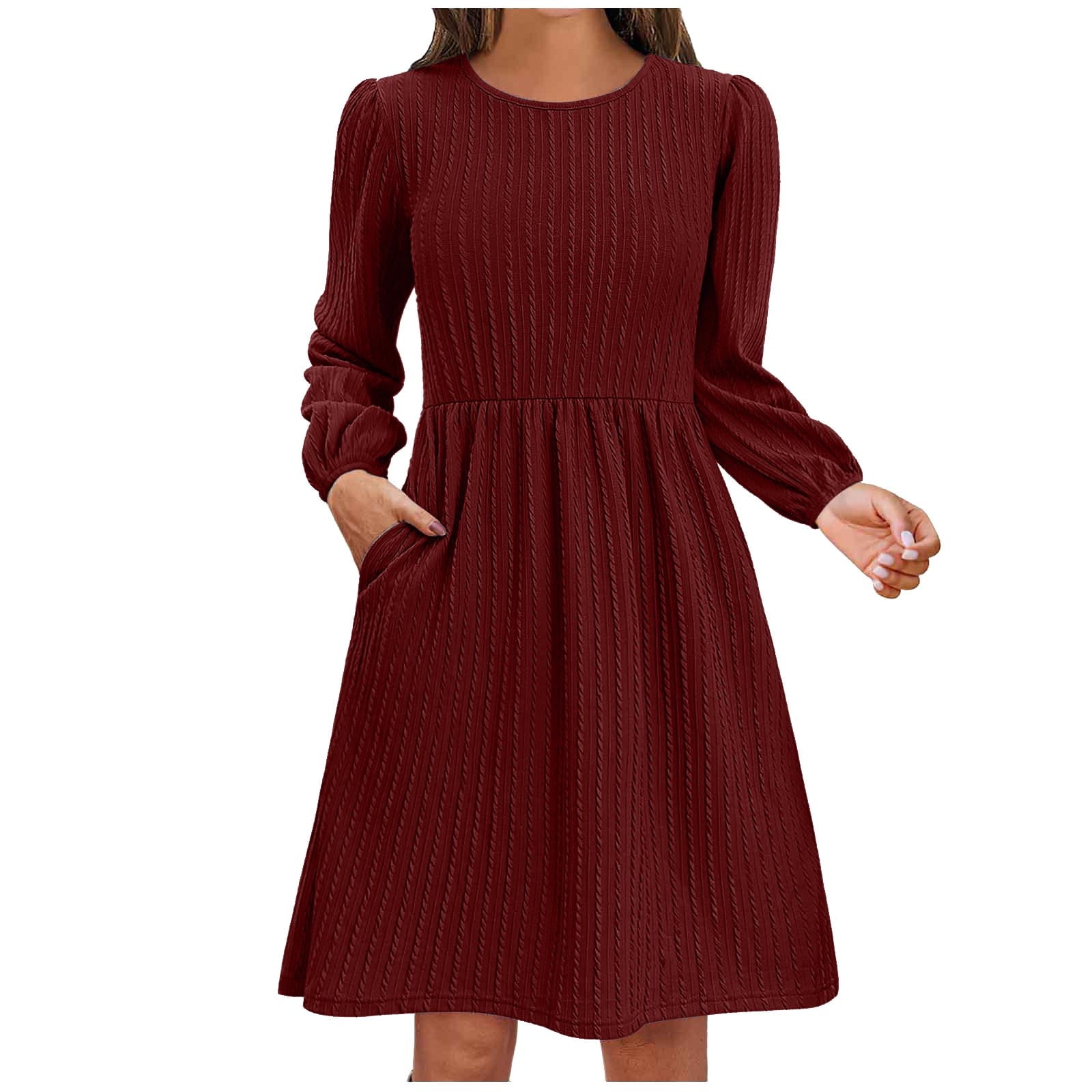 Dasayo Formal Walmart Dresses Women Red Long Sleeve Smocked Casual High ...