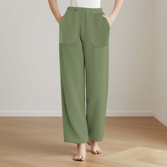 Dasayo Green Women's Pants Pajama Flannel Elastic Waist Buttery Soft ...