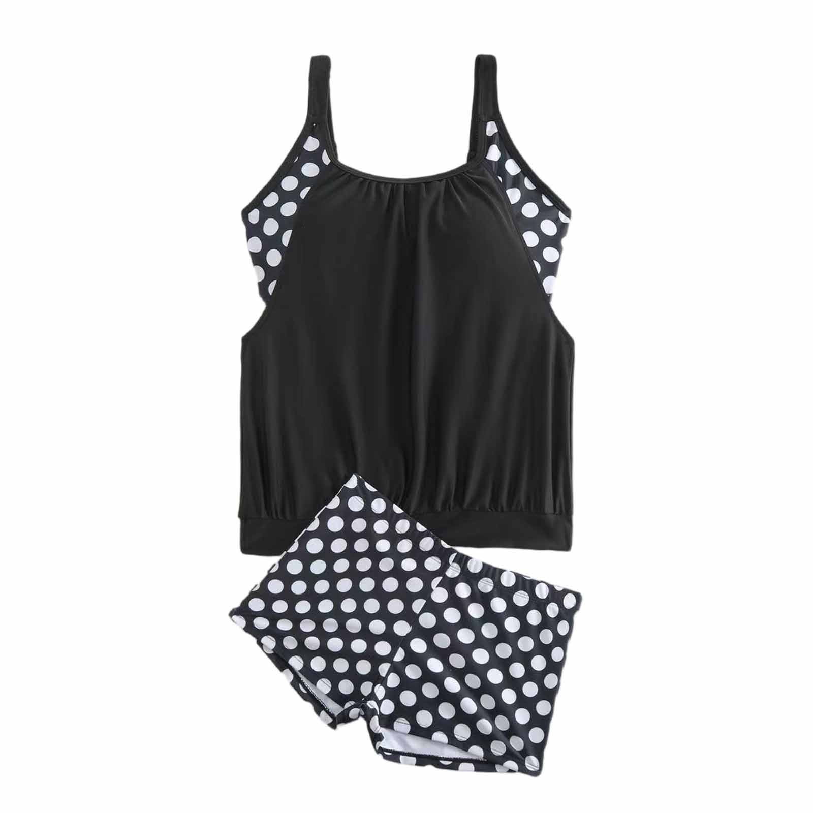 Dasayo High Waisted Womens Tankini Black Tummy Control Modest Two Piece ...