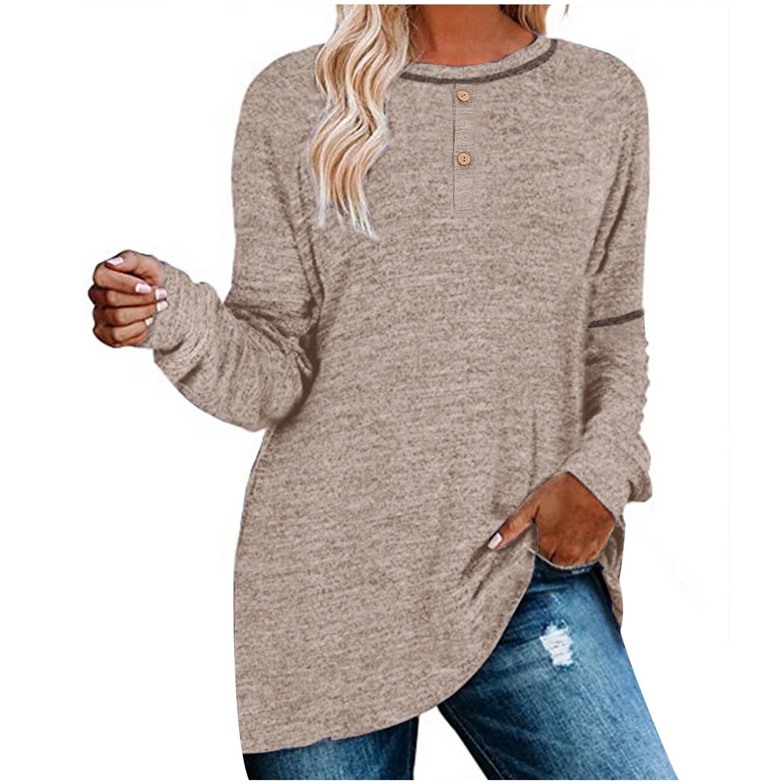 Dasayo Long Sleeve Ladies Tops Knit Yellow Dressy Buttons Cozy Solid ...