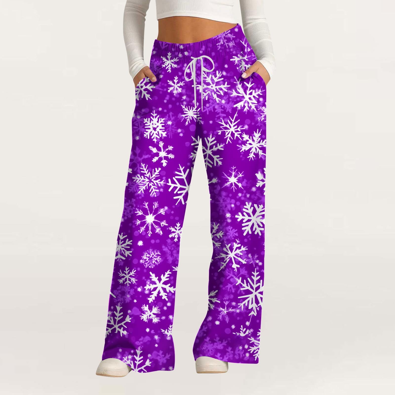 Dasayo Loose Womens Pants Christmas High Waist Palazzo Slacks Graphic ...