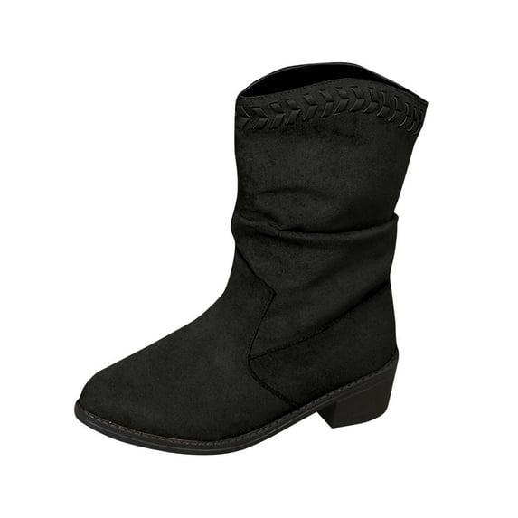 Dasayo Mid-Calf Womens Boots Black Wide Width Slouch Western Pointed Toe Pull on Low Heel Boots ...