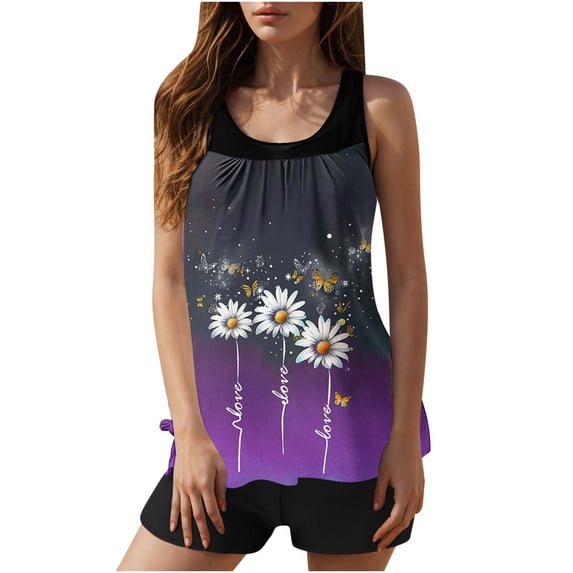 Dasayo Modest Tankini Sets for Women Purple Tummy Control Two Piece ...