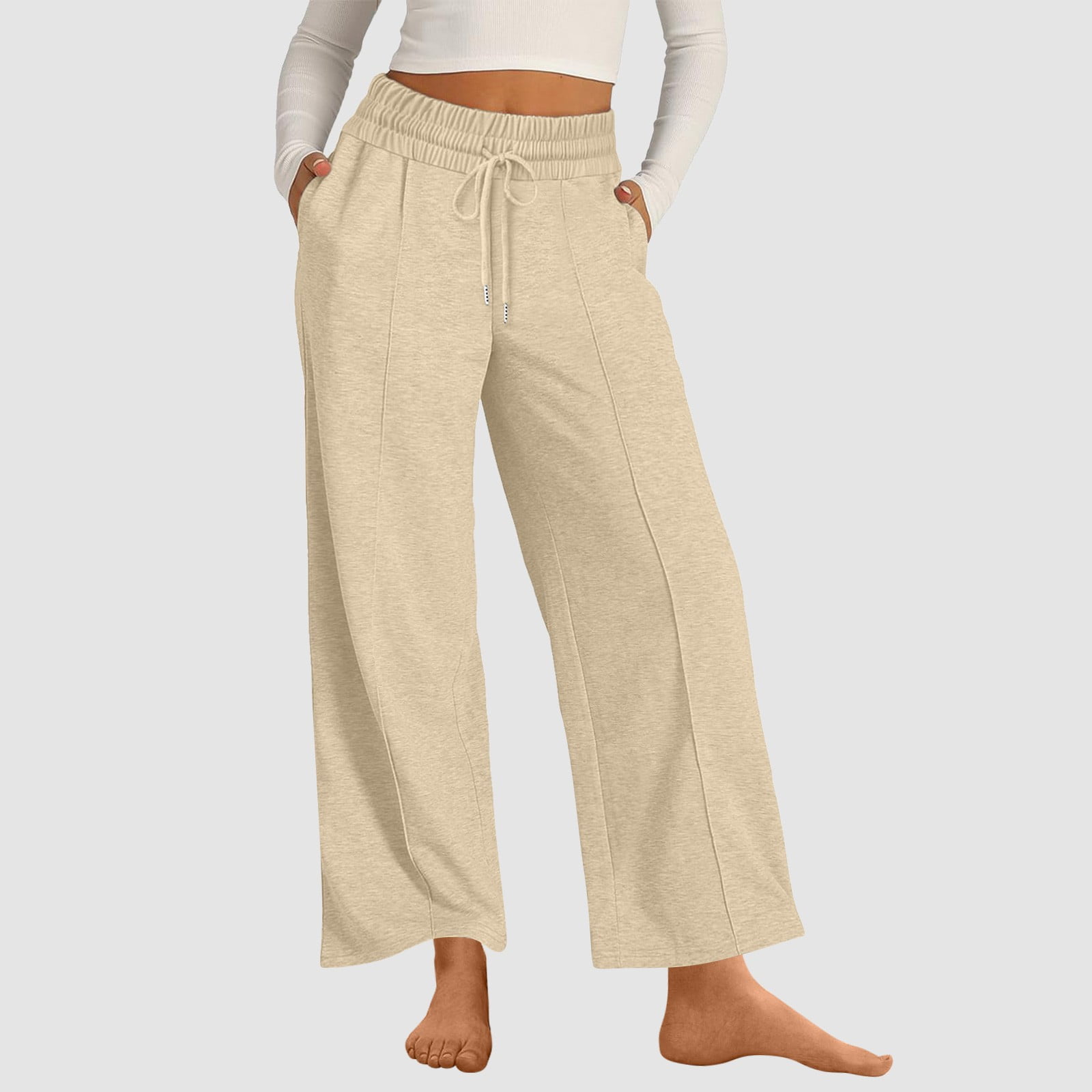 Dasayo Palazzo Women Pants Wide-Leg Yellow Elastic Waist Sweatpants ...