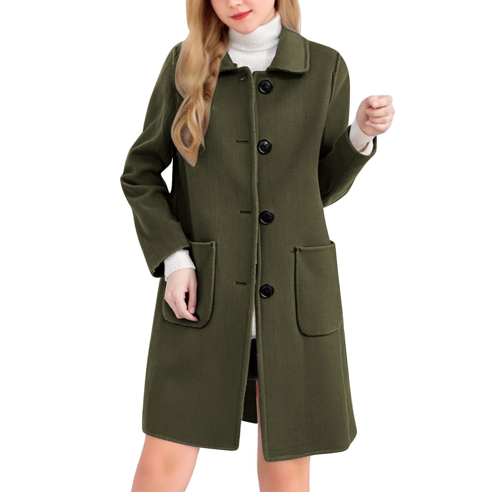 Dasayo Peacoat Coat for Women Dressy Green Trench Collared Formal Long ...