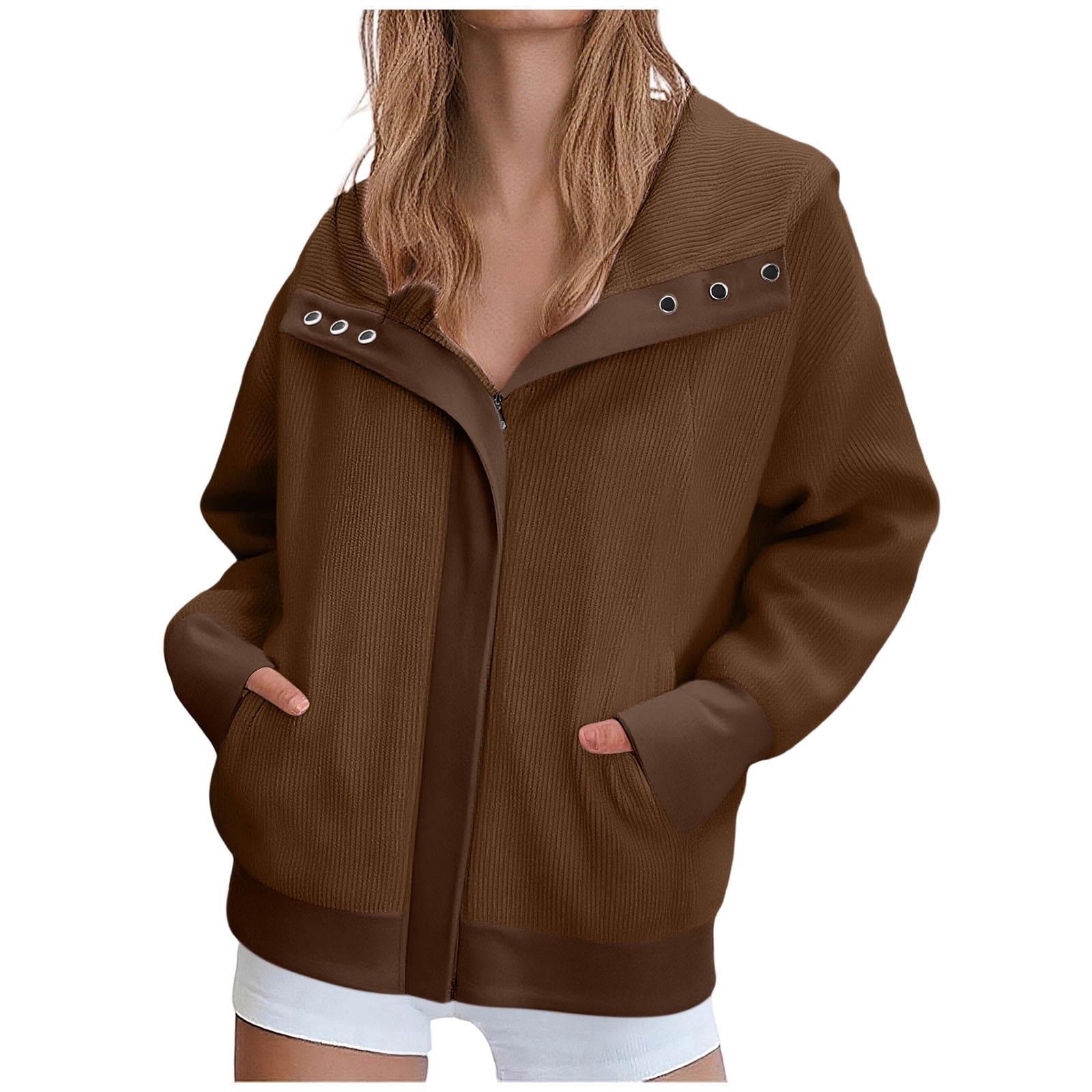 Dasayo Plus Size Women's Coats Hooded Corduroy Brown Overcoat Jacket ...