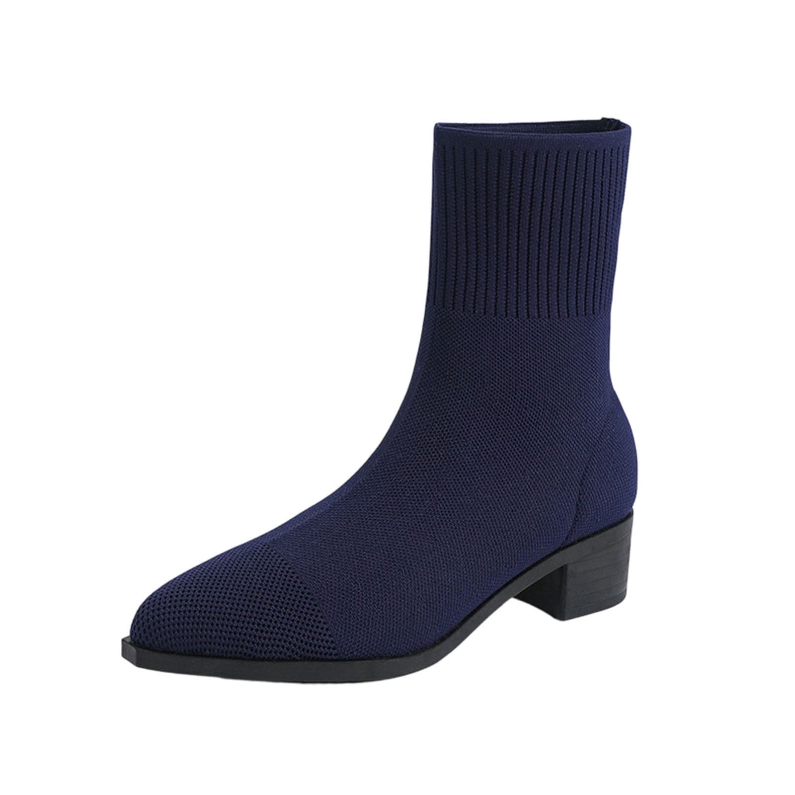 Dasayo Pointed Toe Woman Boots Ankle Blue Dress Stretch Soft Low Heeled ...