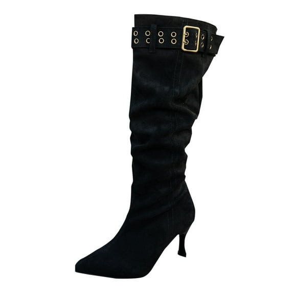 Dasayo Pointed Toe Women Boots Footwear Mid-Calf Slouch Black Low Heel Fall Buckle Wide Width ...
