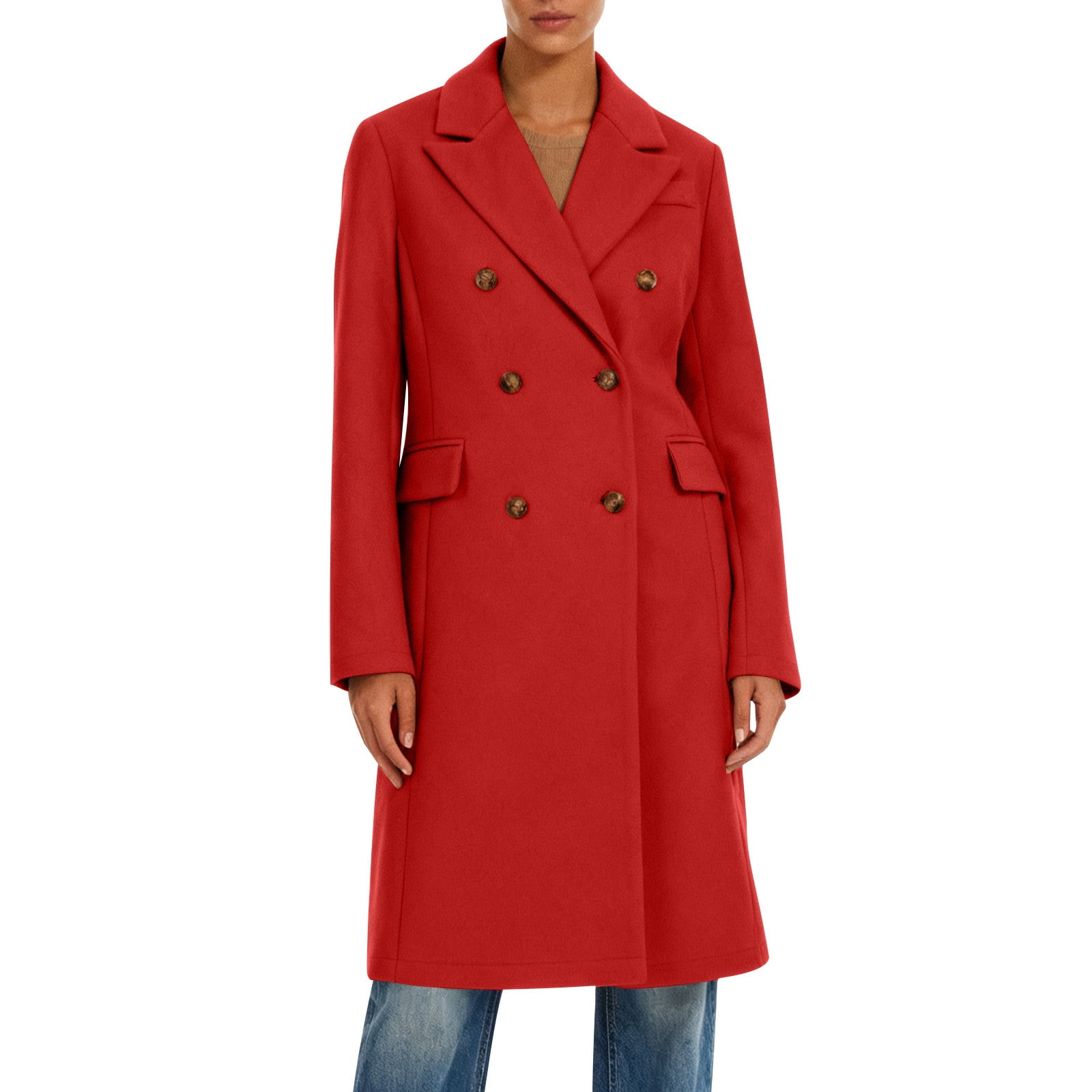Dasayo Red Women Coats Trench Business Work Long Collared Office ...
