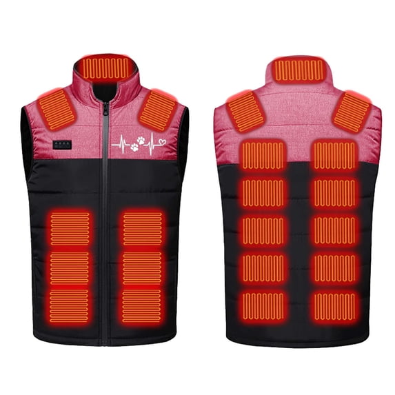 Dasayo Red Women Vest Valentines Quilted Heated Graphic Stand Collar ...