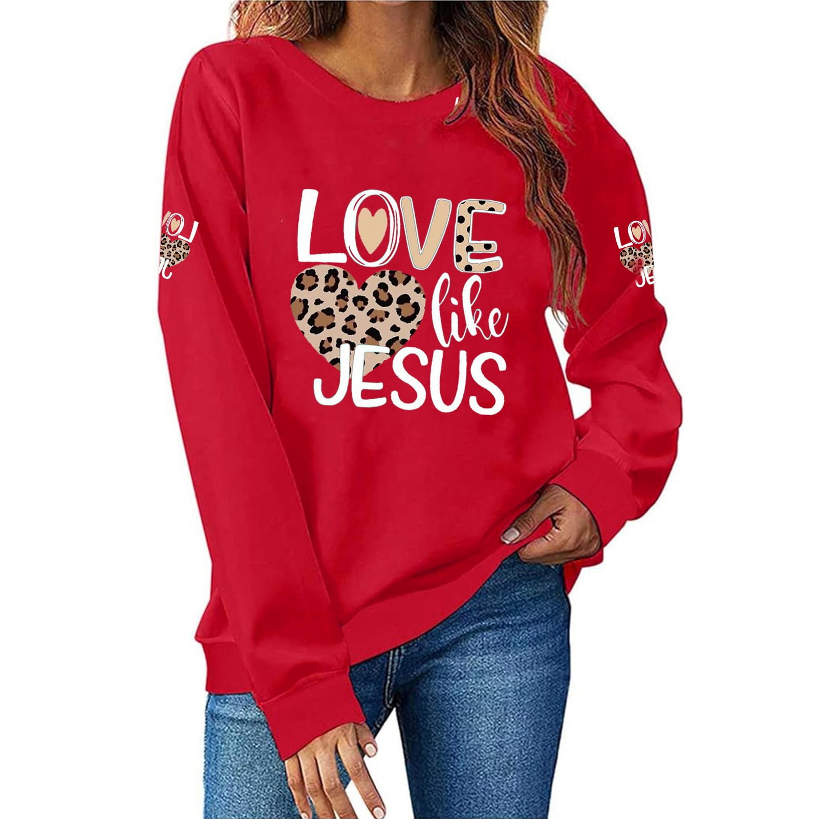 Dasayo Red Womens Sweatshirt Light Weight Valentine's Day Cute Shirts ...