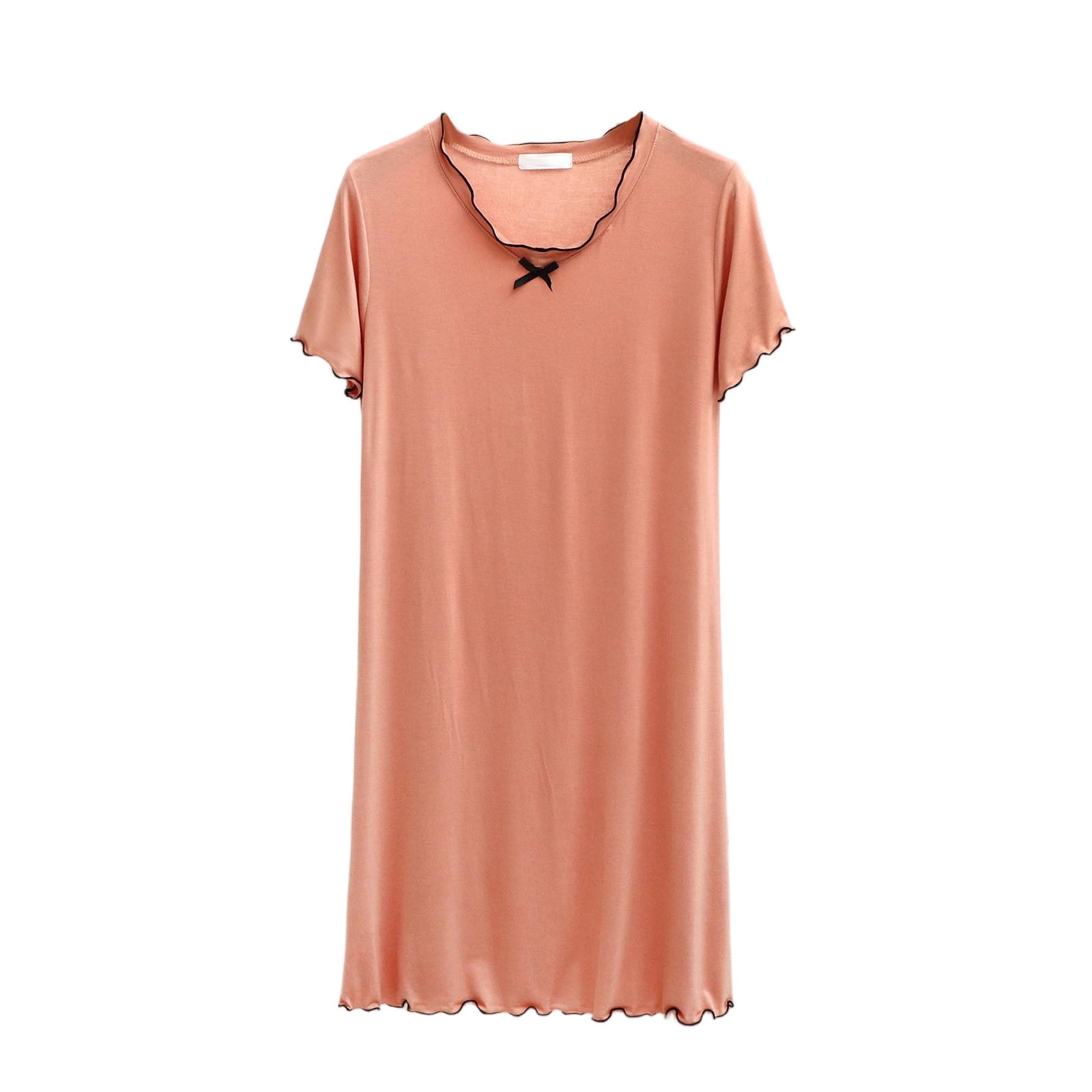 Dasayo Ruffle Trim Womens Nightgowns V-Neck Orange Sleep Shirt Stretchy ...