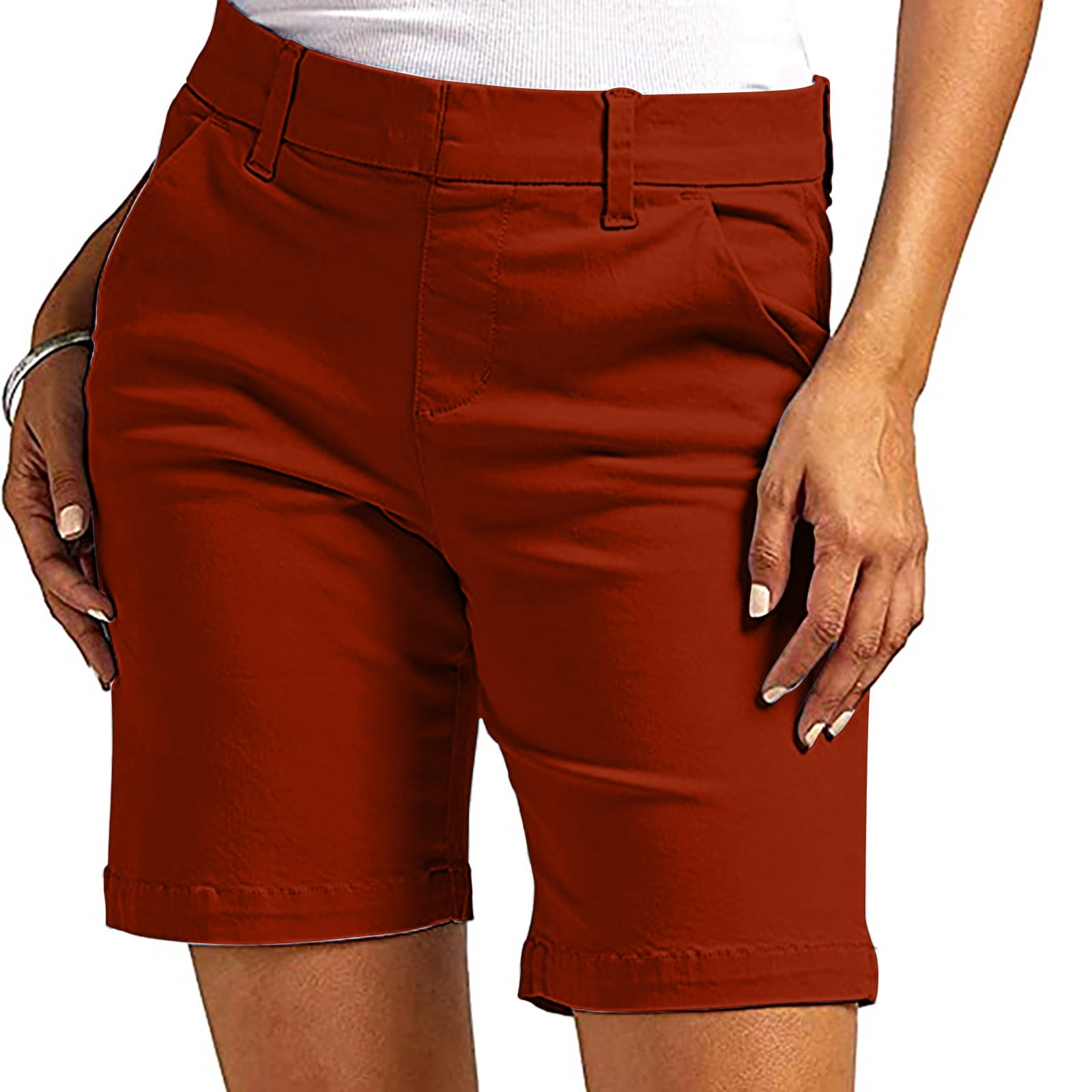 Dasayo Shorts Womens High Rise Pull On Bermuda Shorts Solid Flat Front ...
