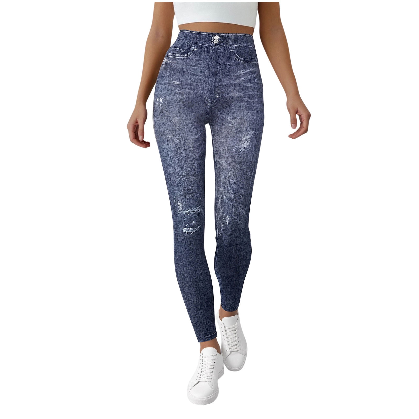 Dasayo Slim-Leg Women Pants Stretchy Blue High Waist Boyfriend Jeans ...