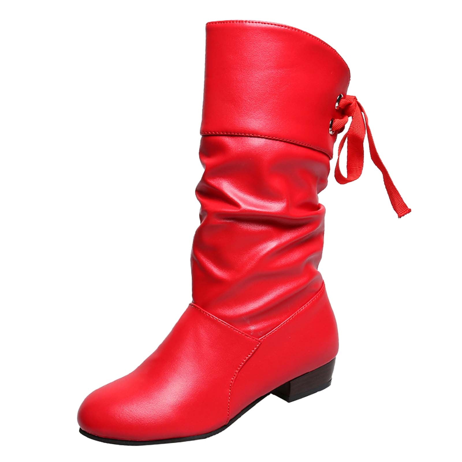Dasayo Slouch Women Boots Mid-Calf Red Wide Width Pointed Toe Lace up ...