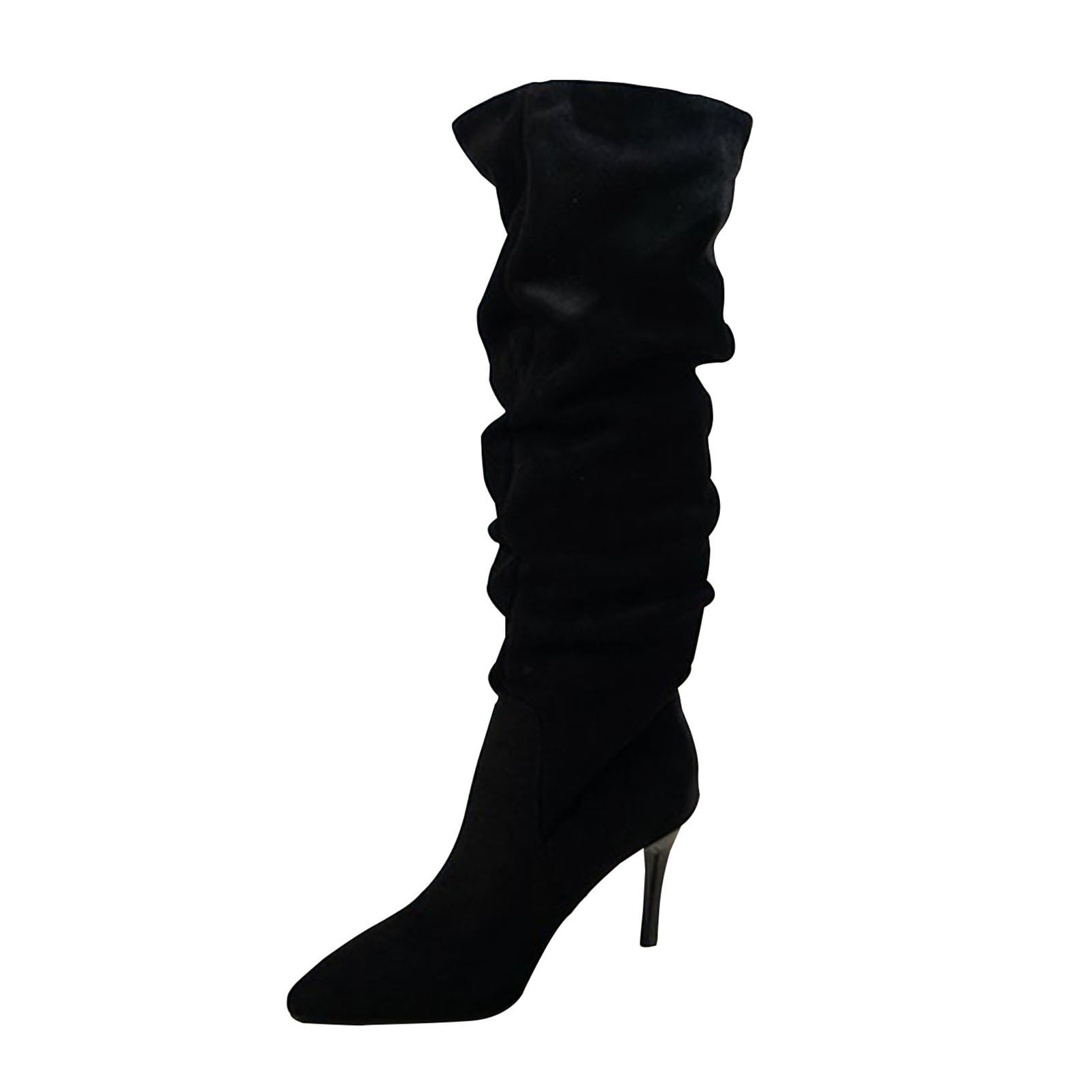 Dasayo Slouch Women Boots Wide Calf Black Mid-Calf Dress High Heel Snip ...