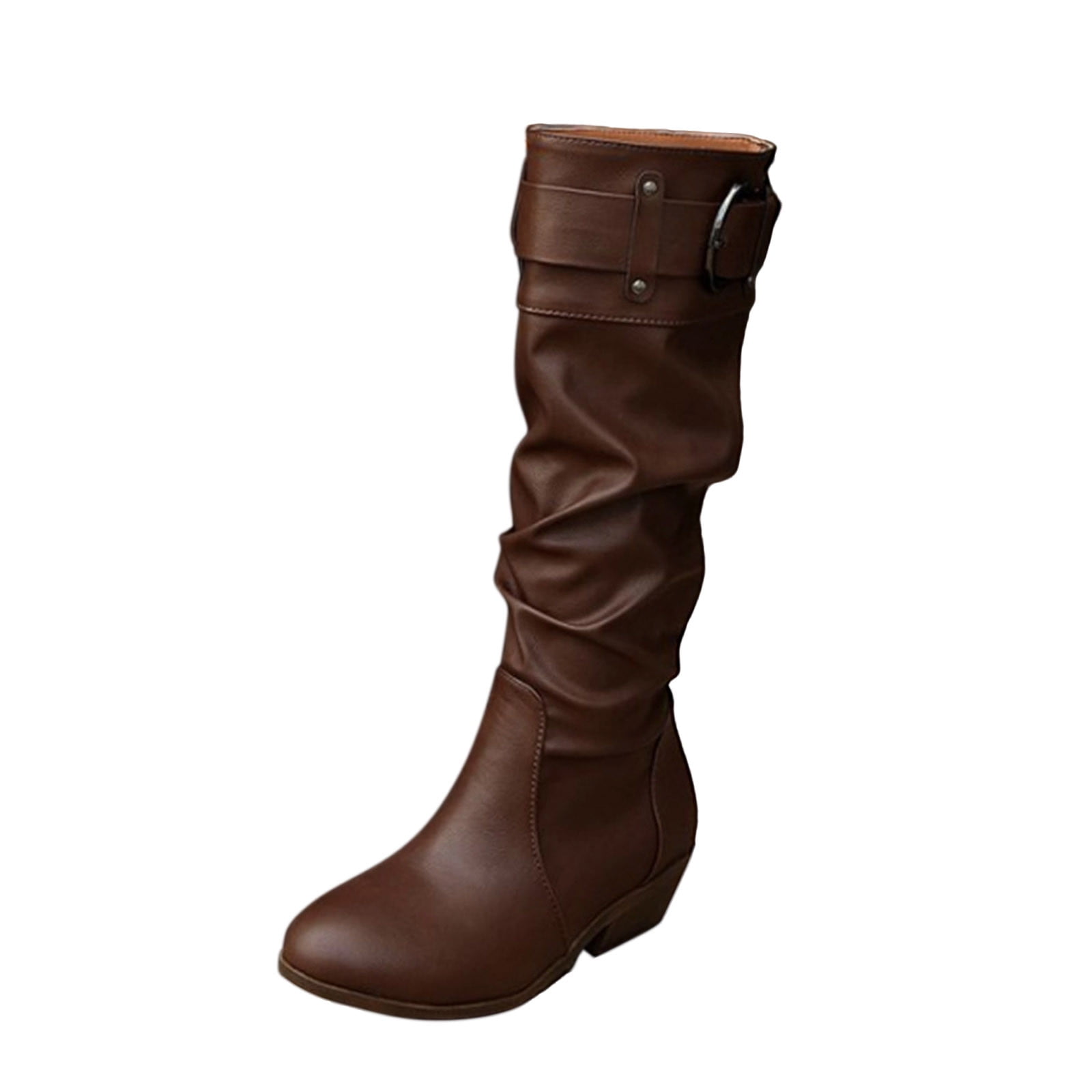 Dasayo Slouch Womens Boots Brown Wide Width Mid-Calf Motorcycle Faux ...