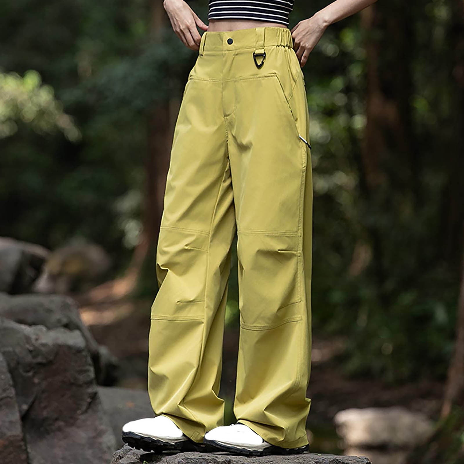 Dasayo Straight-Leg Pants for Women Yellow Cargo High Waisted ...