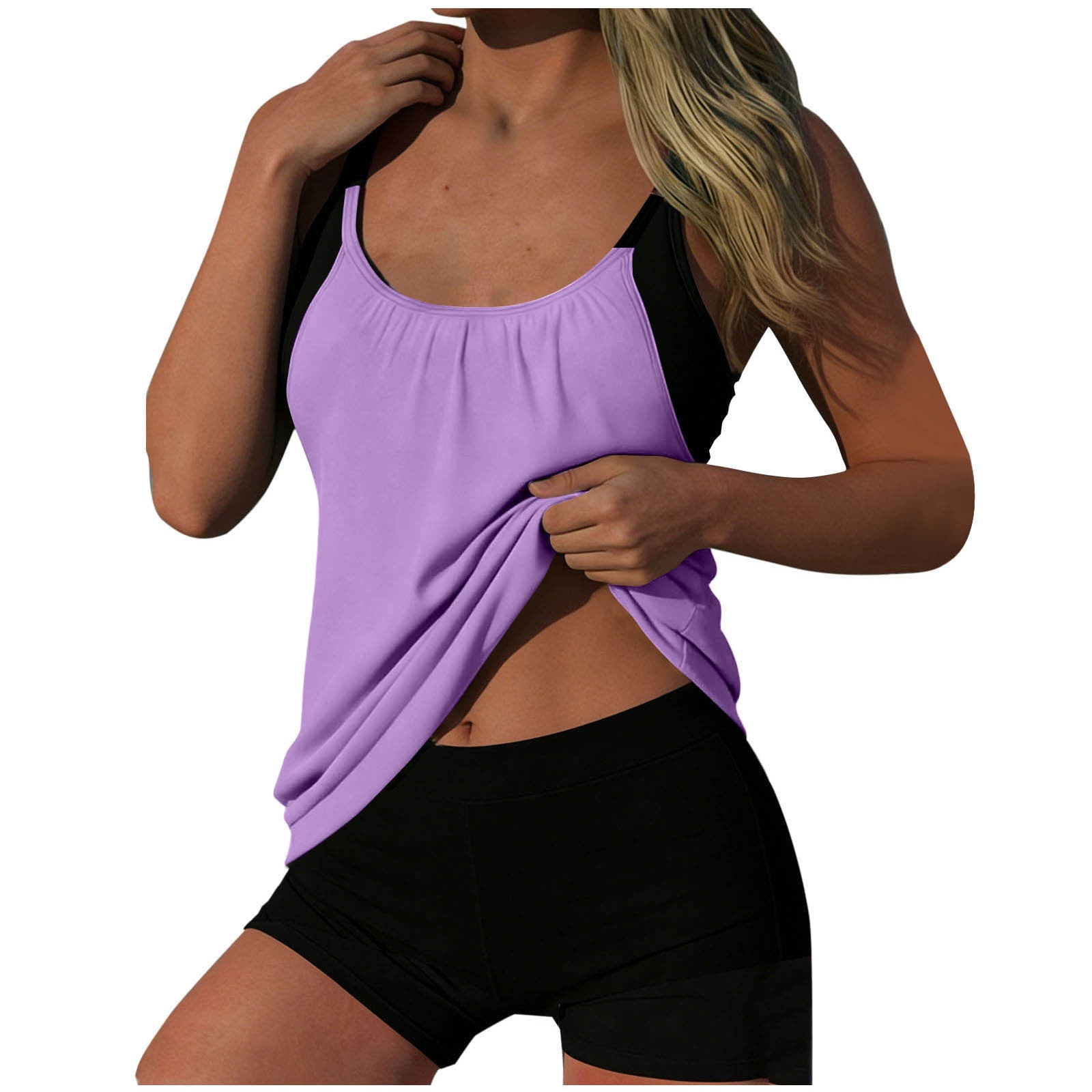Dasayo Tankini Sets for Women Two Piece Modest Purple Drawstring ...