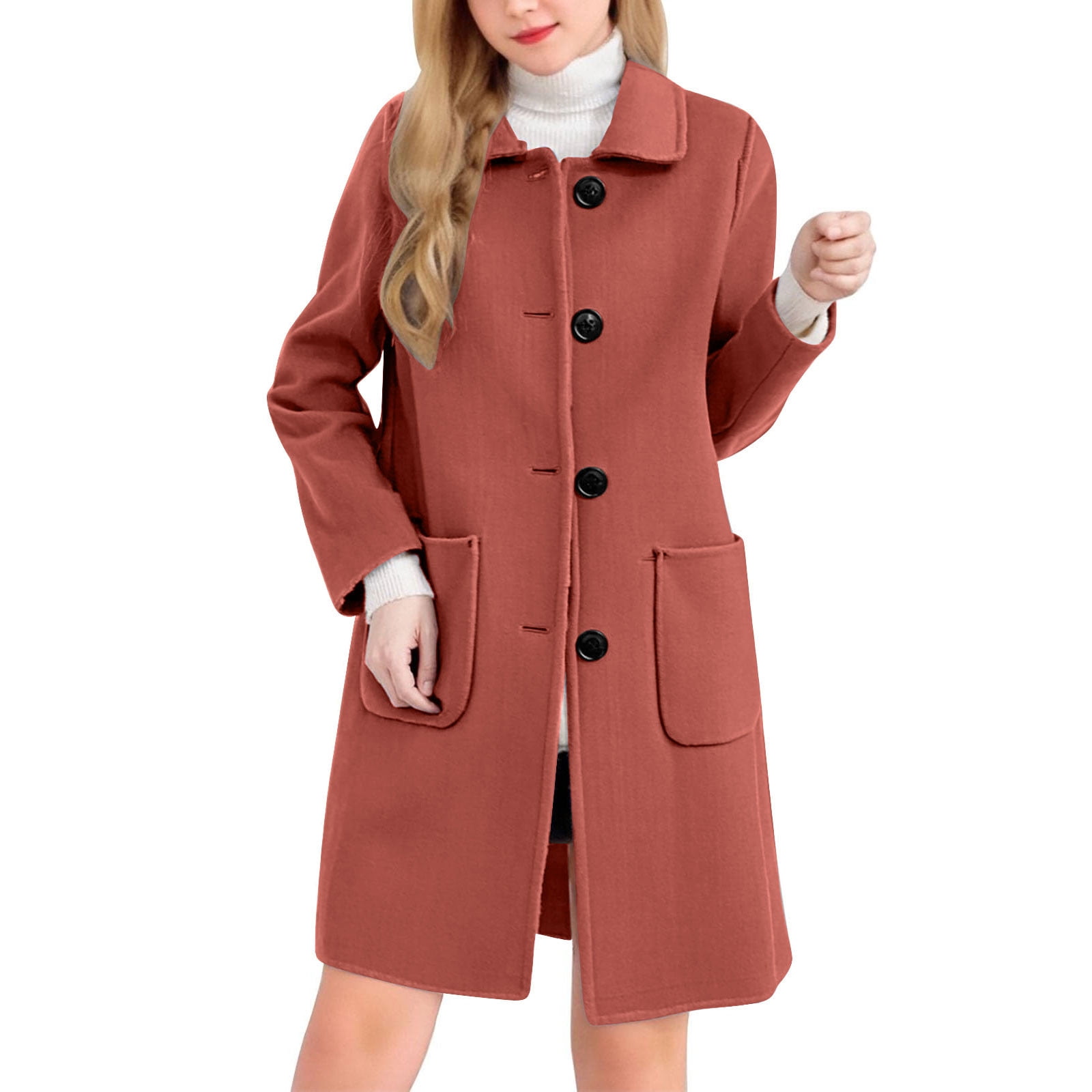 Dasayo Trench Women Coats Red Peacoat Dressy Collared Long Formal Coats ...