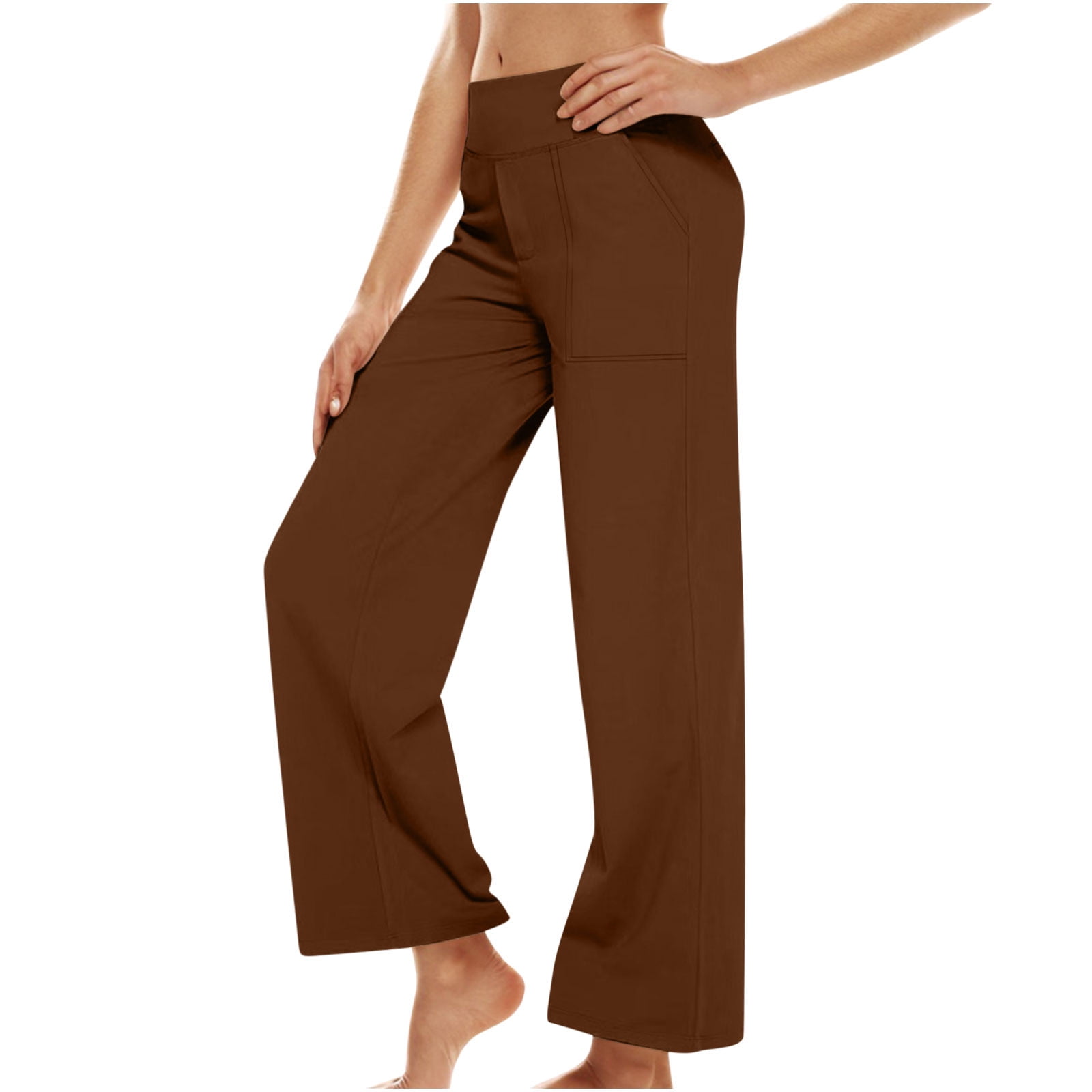 Dasayo Tummy Control Womens Pants Wide Leg Palazzo High Waist Brown ...