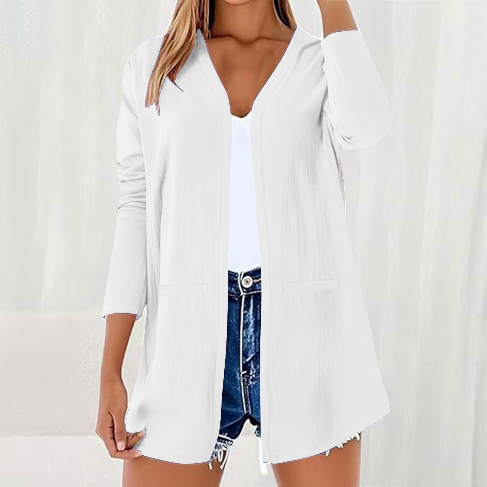Dasayo White Cardigans for Women Open Front Lightweight Pocket Dressy ...