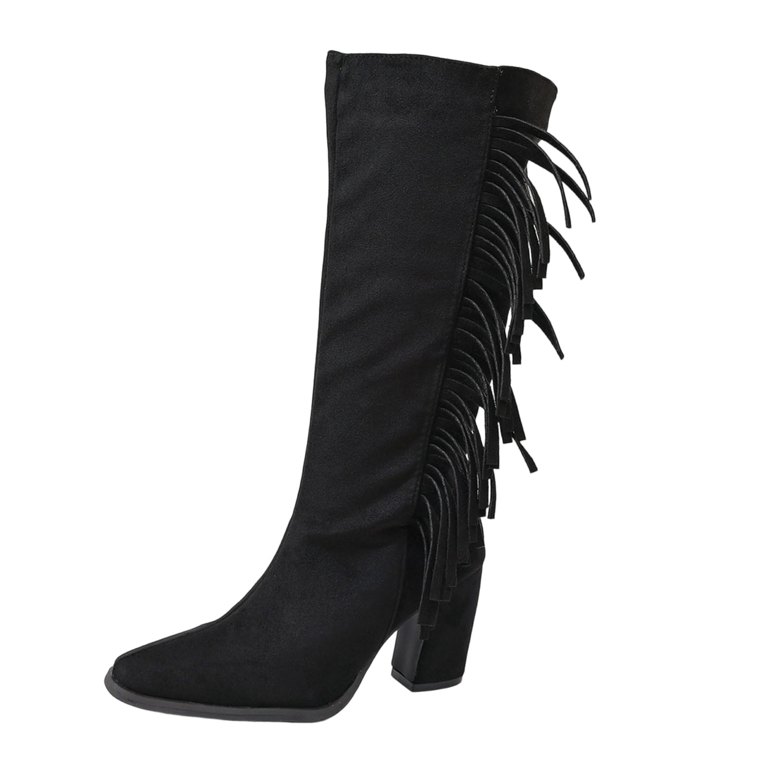 Dasayo Wide Calf Boots for Women Black Dress Mid-Calf High Heel Western ...