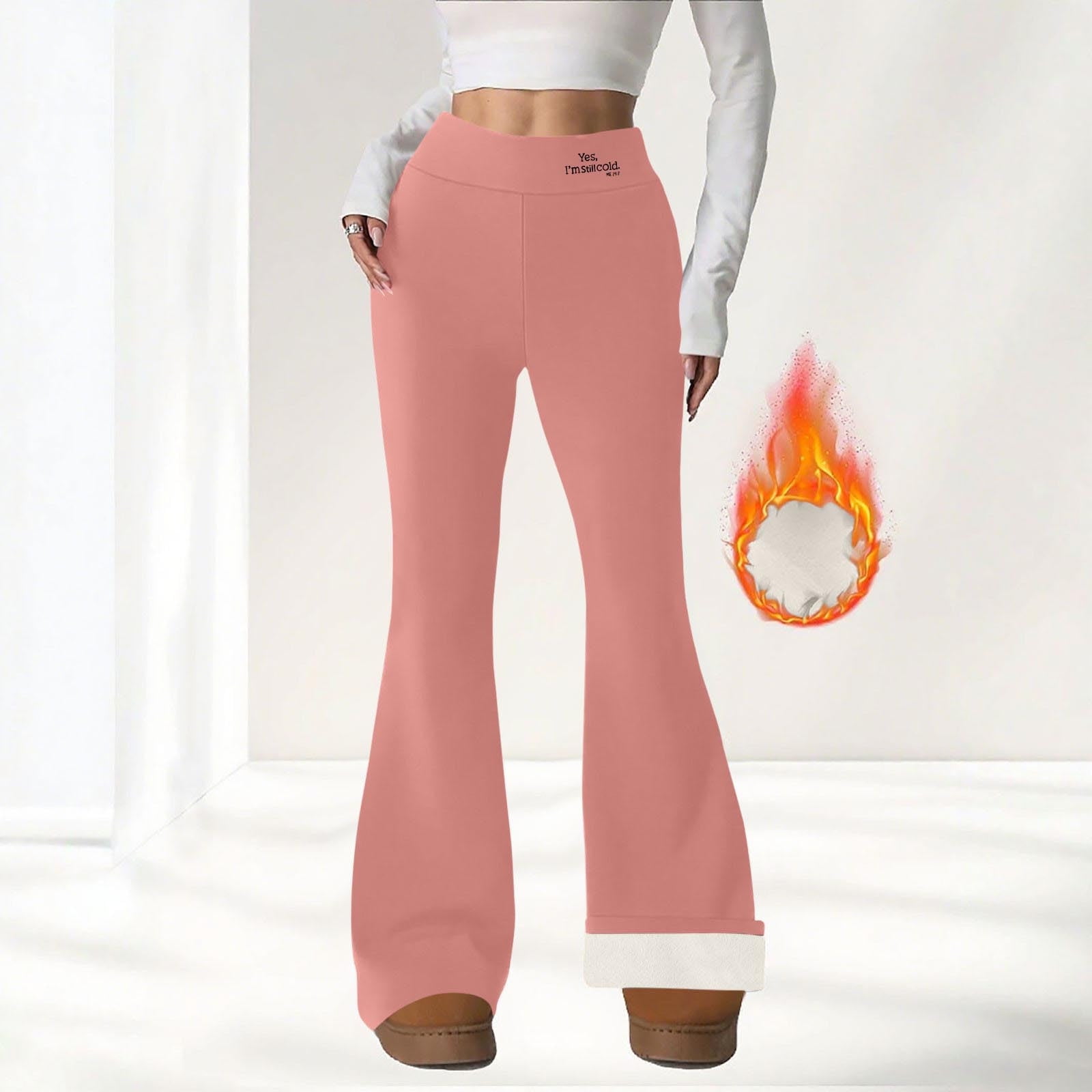 Dasayo Winter Pants for Women Fleece Lined Flared Pink High Waisted ...